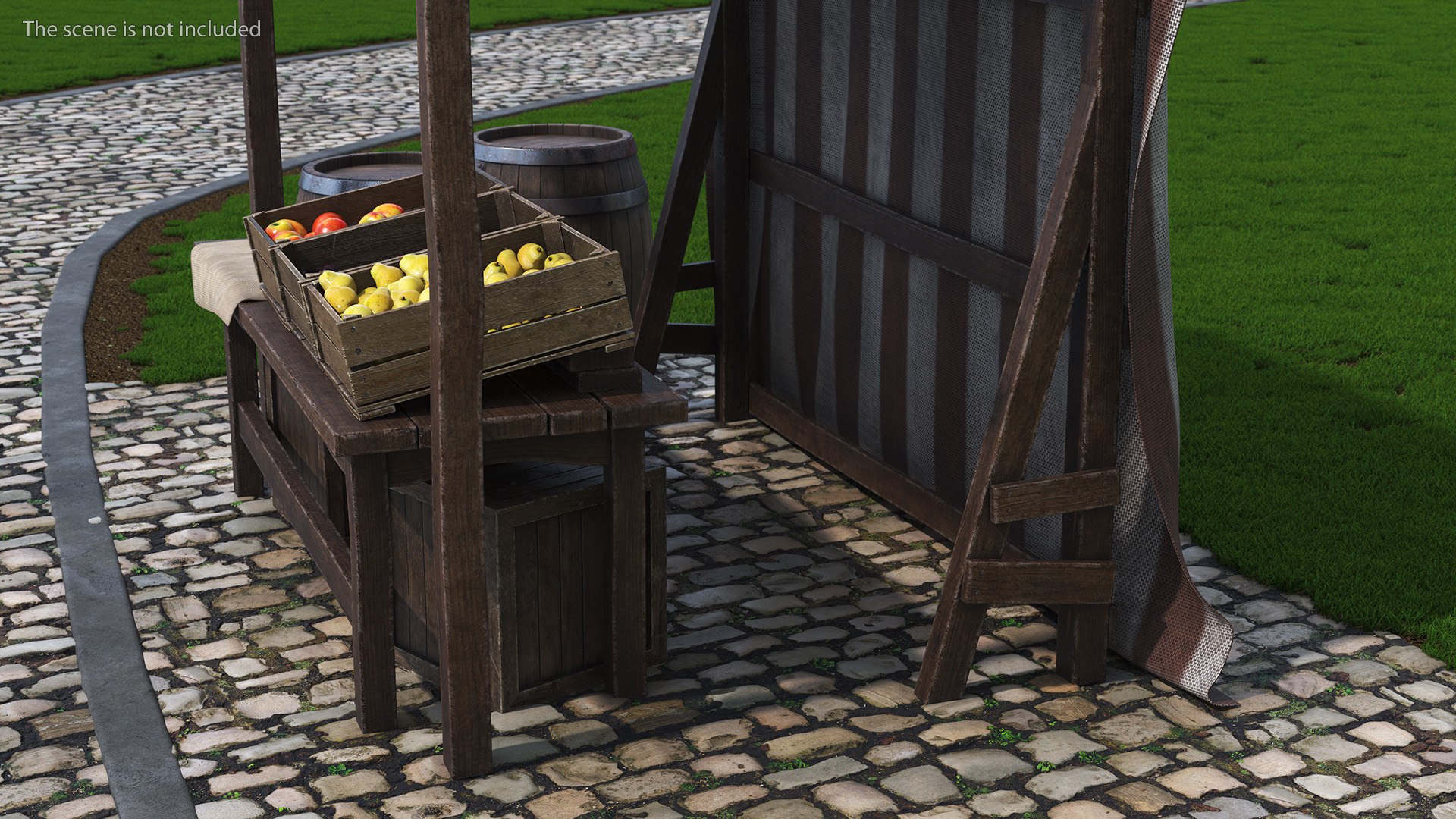 Medieval Food Market Stall With Striped Awning 3D - TurboSquid 2221442