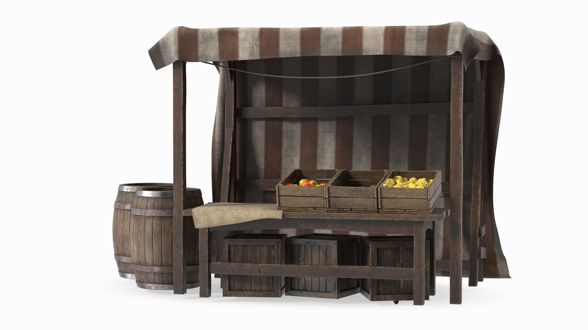 Medieval Food Market Stall With Striped Awning 3D - TurboSquid 2221442