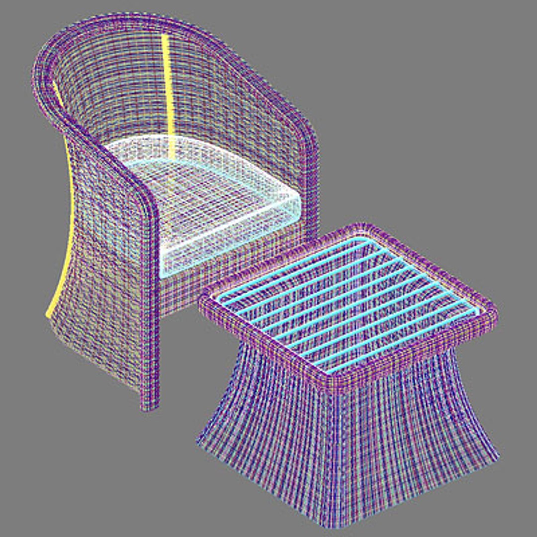3d Model Wicker Chair Table
