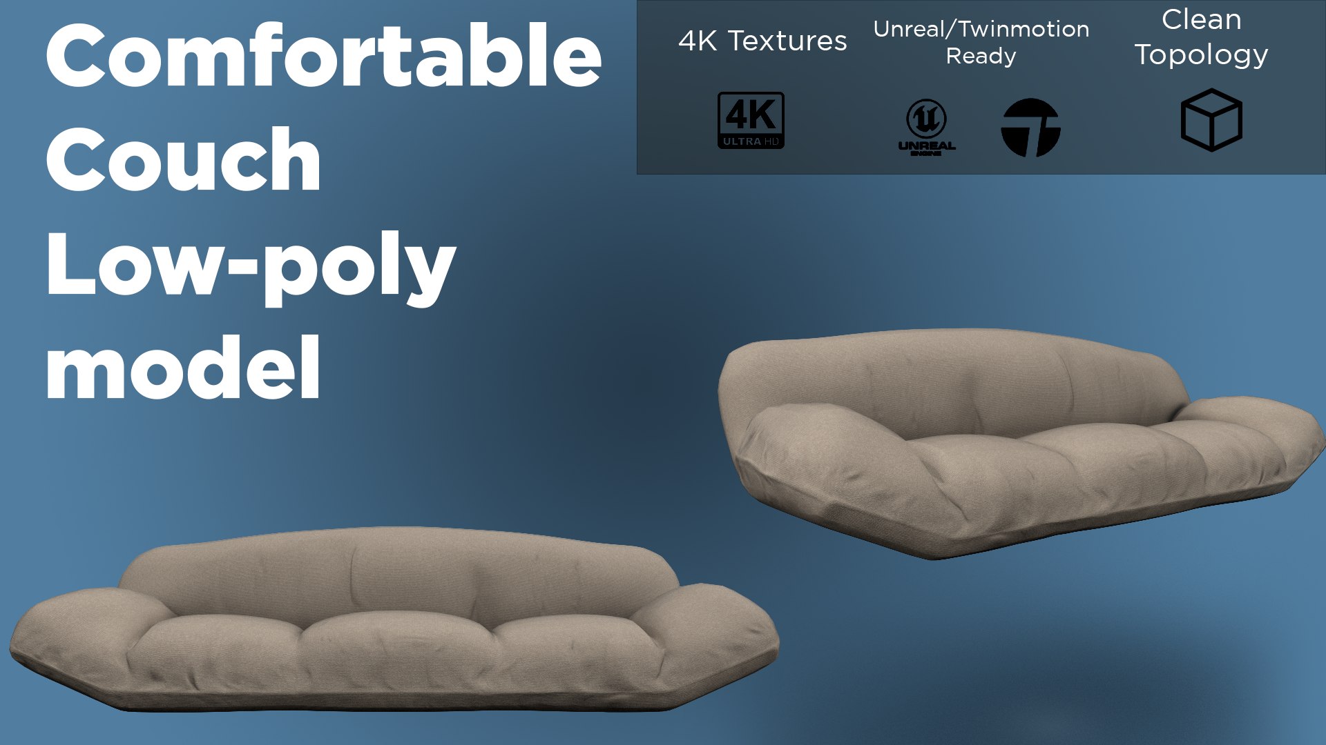 3D Low-Poly Comfortable Couch - TurboSquid 2233161