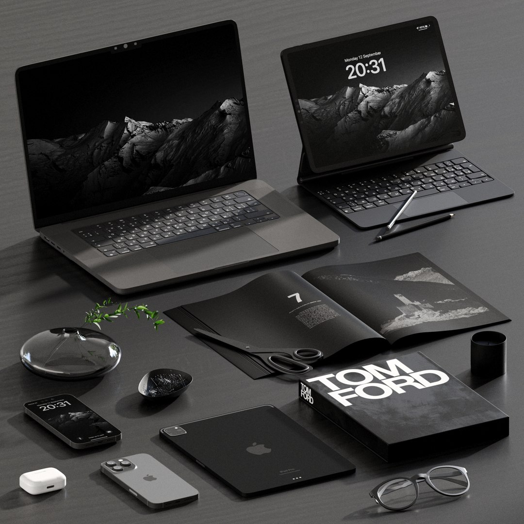 Black And White Decorative Set For Desktop 3D Model - TurboSquid 2146382