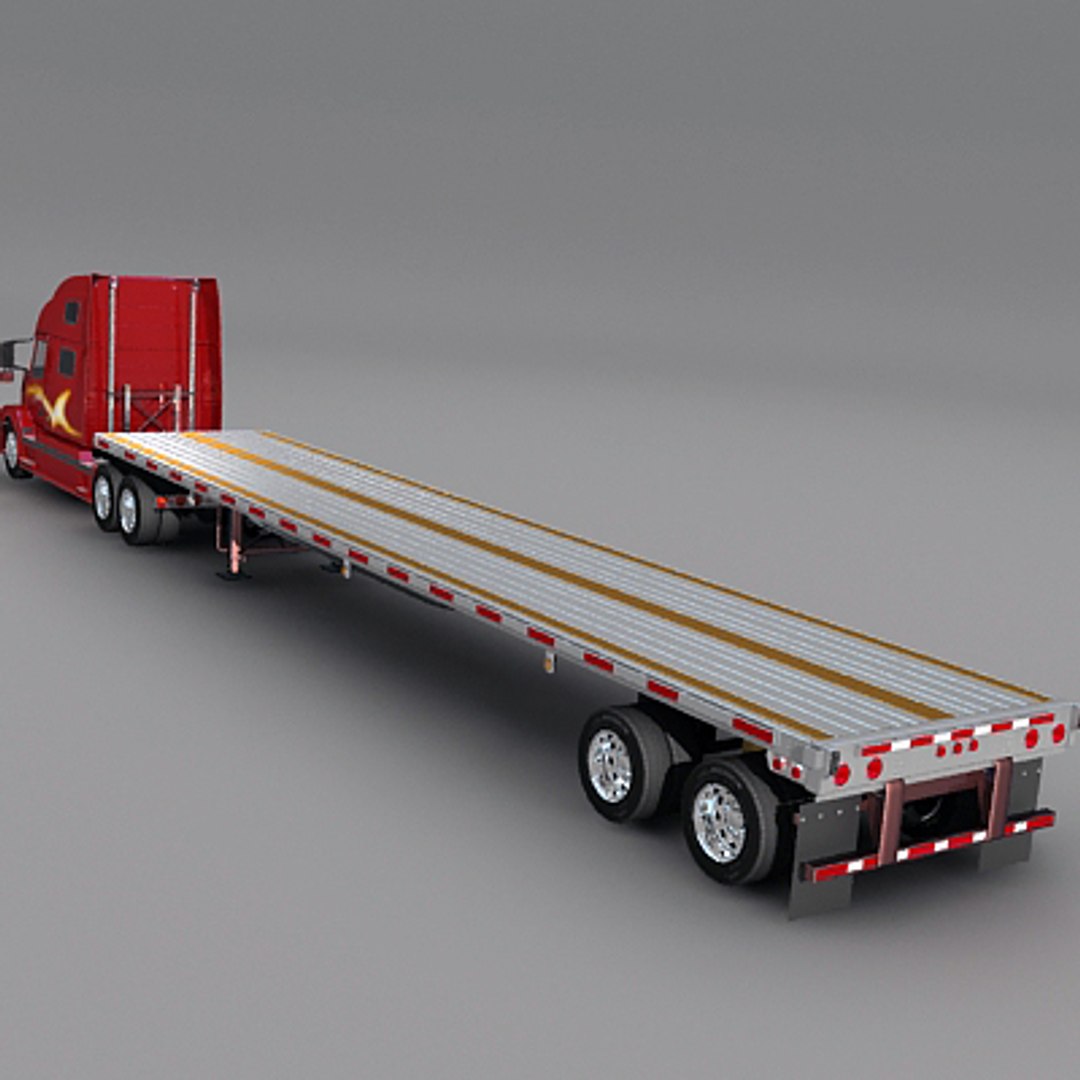 3d Semi Truck Flatbed Trailer Model