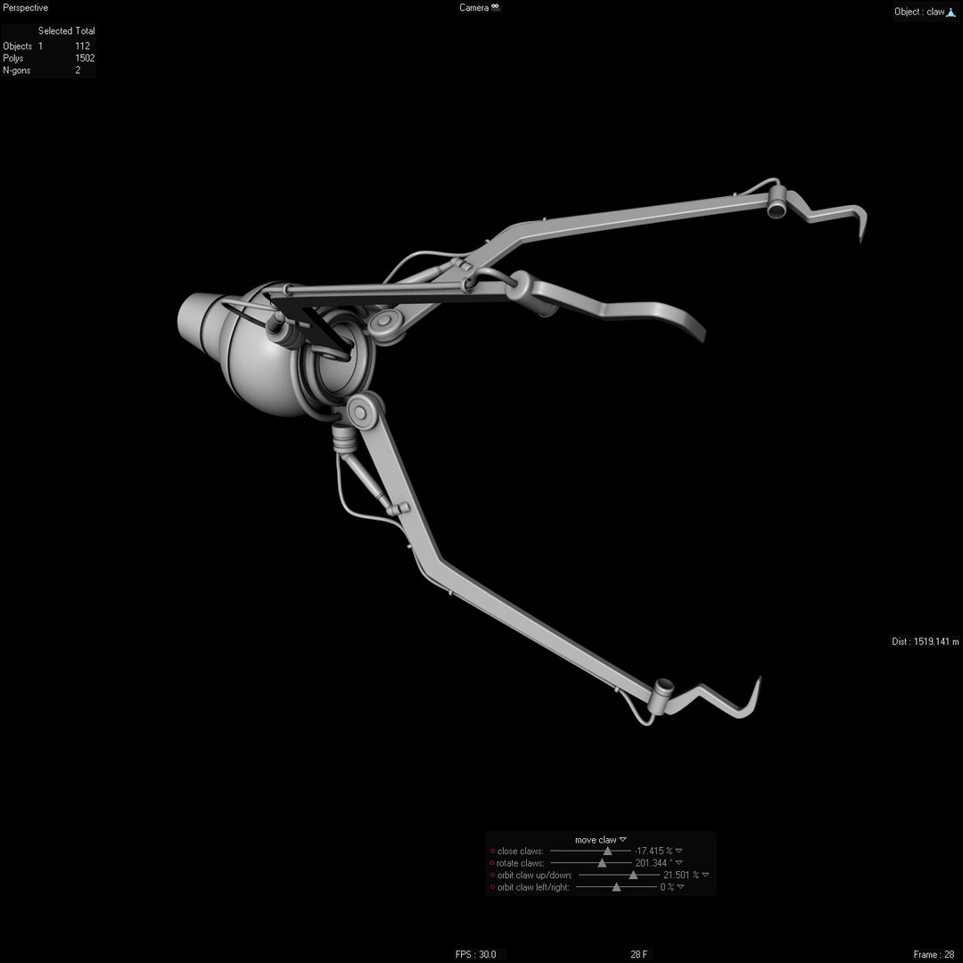 Xpresso Controlled Robot Claw 3d Model