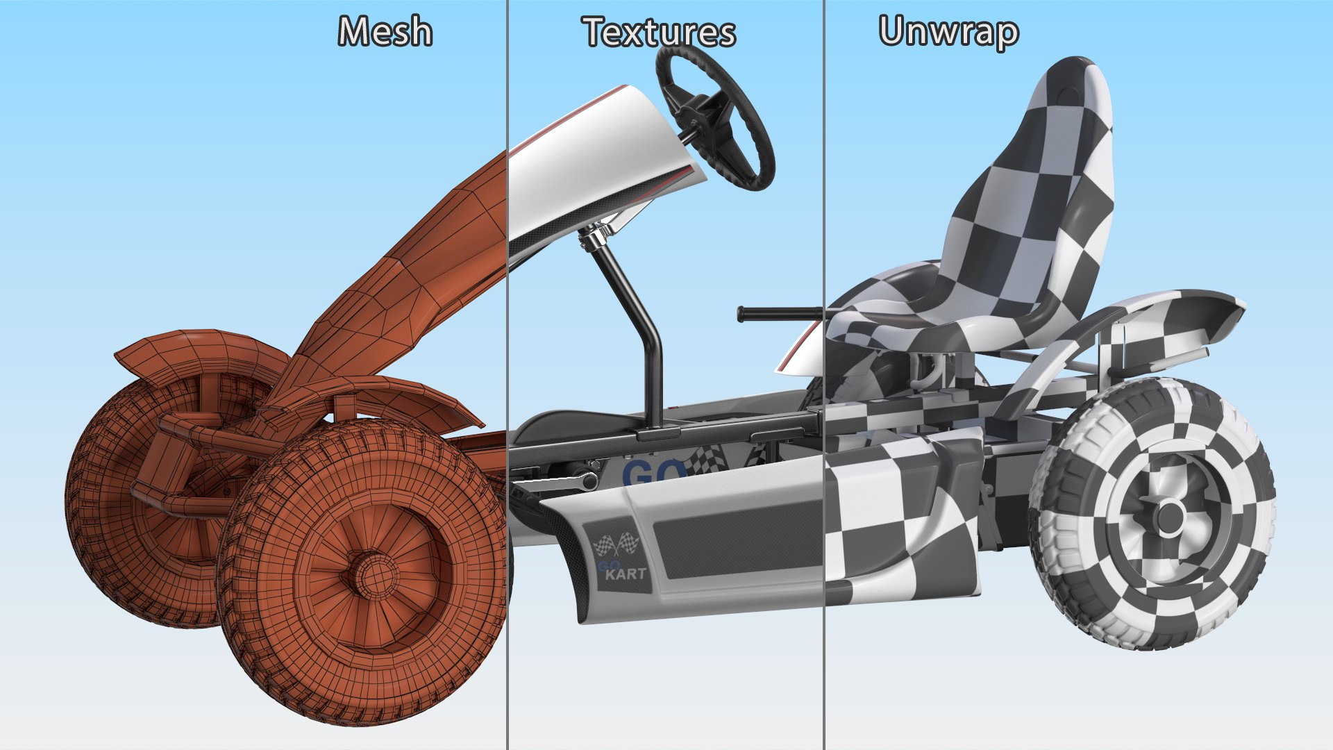 White Pedal Go Kart With Frame Race Rigged For Maya 3D - TurboSquid 2111369