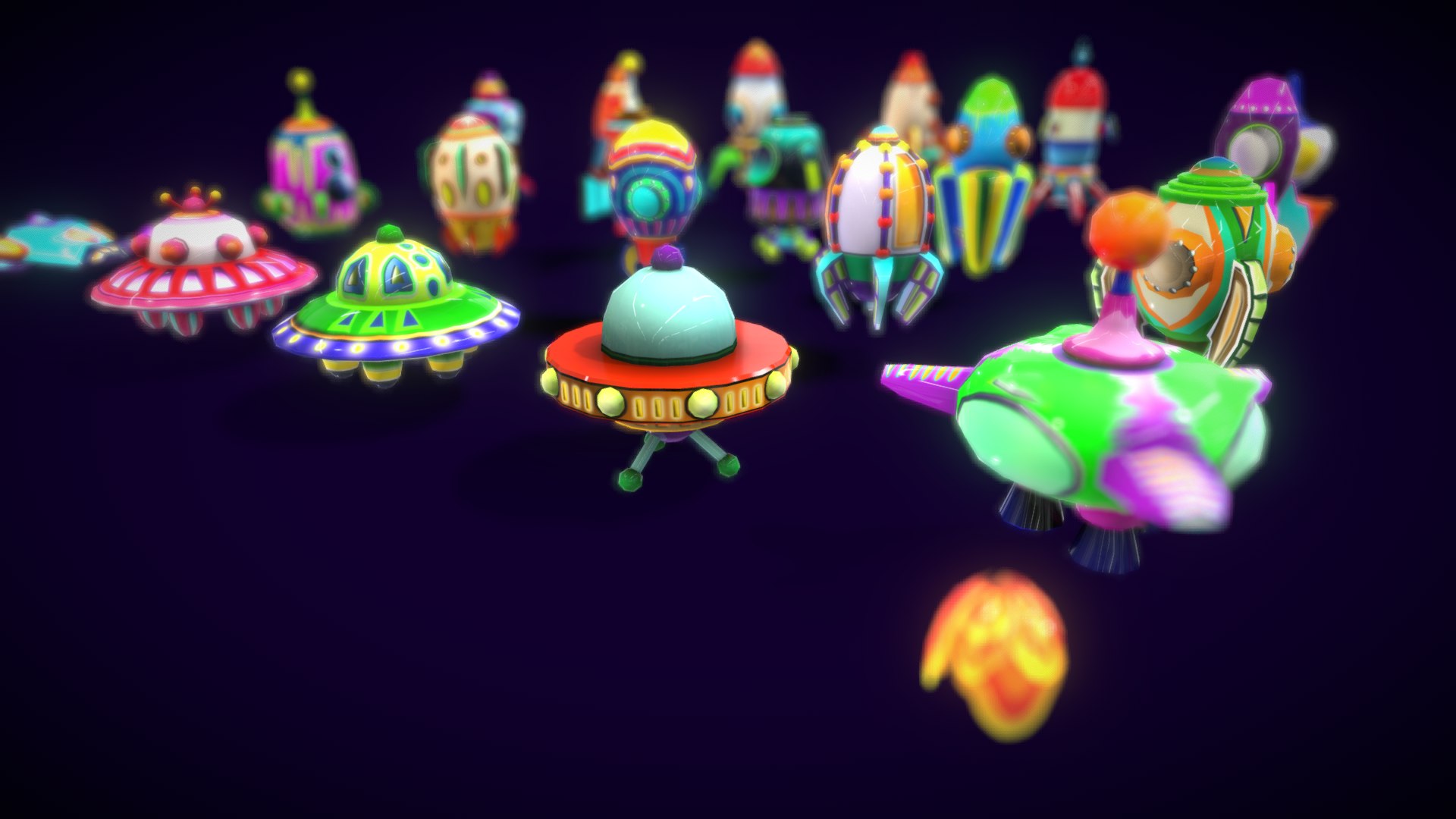 3D Model Cartoon SpaceShip Pack - TurboSquid 2136082