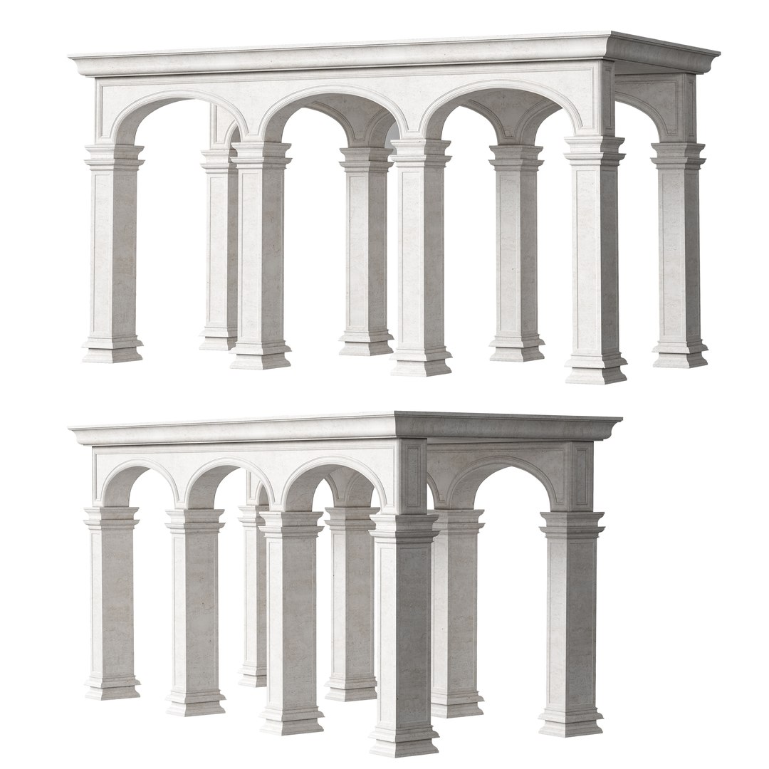 3D Classic Stone Arcade Facade With Opening Columns For Architecture ...