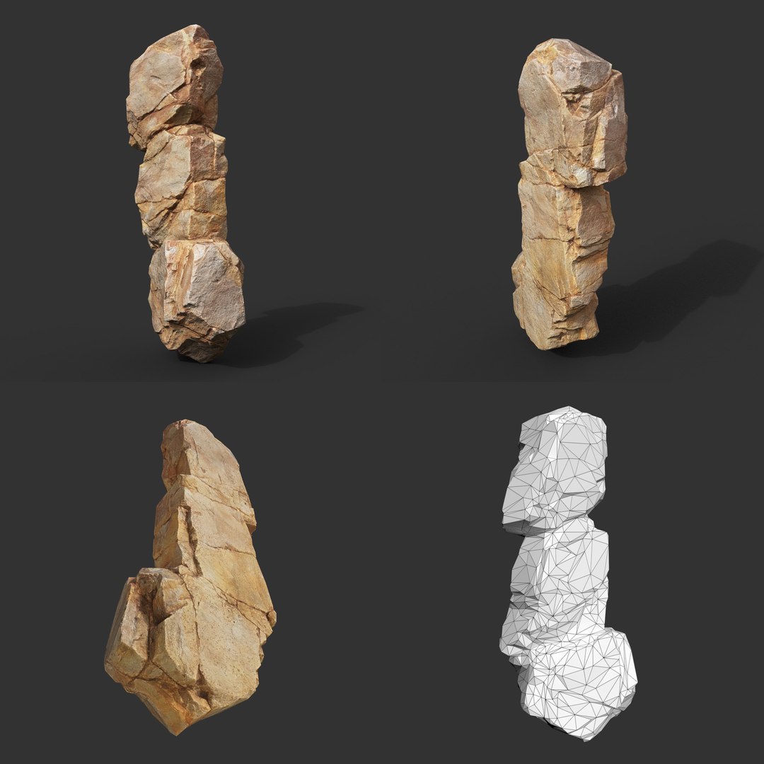 3D 8 Low poly PBR Yellow Vertical Rock Modular - Ultra HD 16K Texture ...