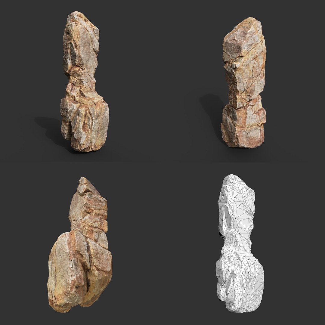 3D 8 Low poly PBR Yellow Vertical Rock Modular - Ultra HD 16K Texture ...