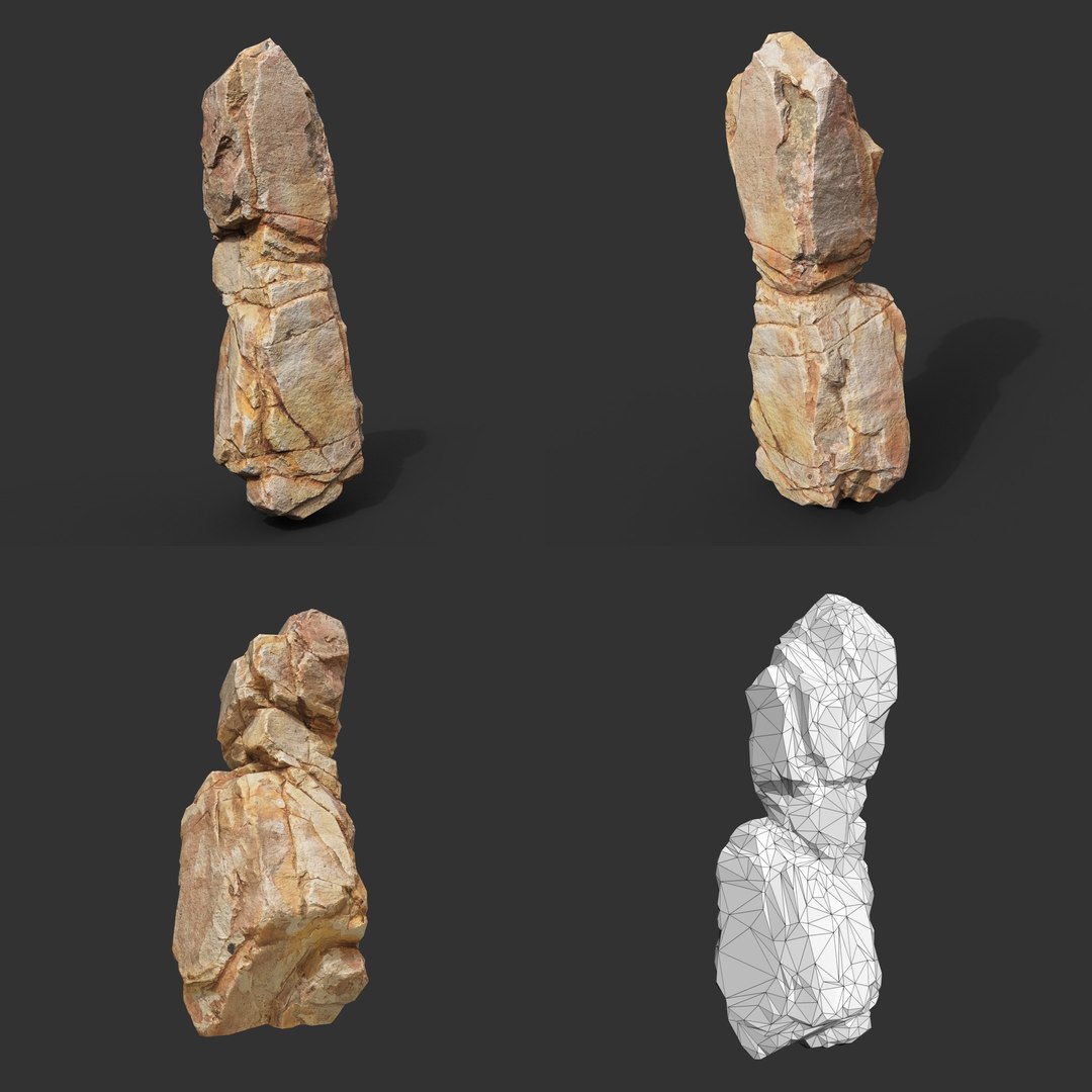 3D 8 Low poly PBR Yellow Vertical Rock Modular - Ultra HD 16K Texture ...