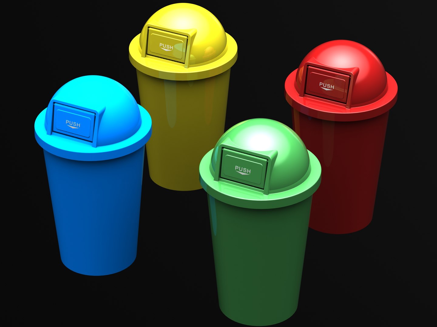 Plastic Trash Bin Set In Many Color Model - TurboSquid 2160359