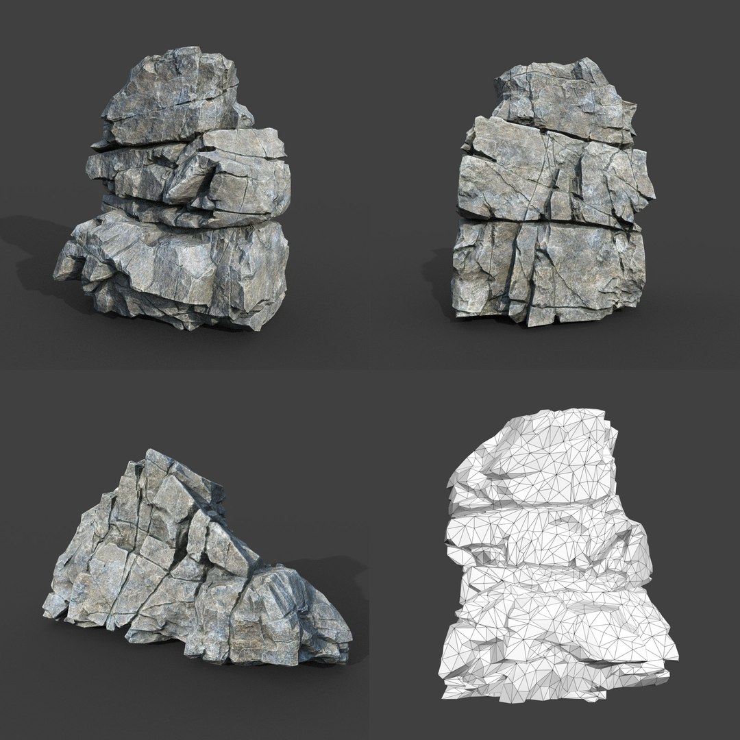 3D Low Poly PBR Gray Cracked Modular Rock - TurboSquid 2164213