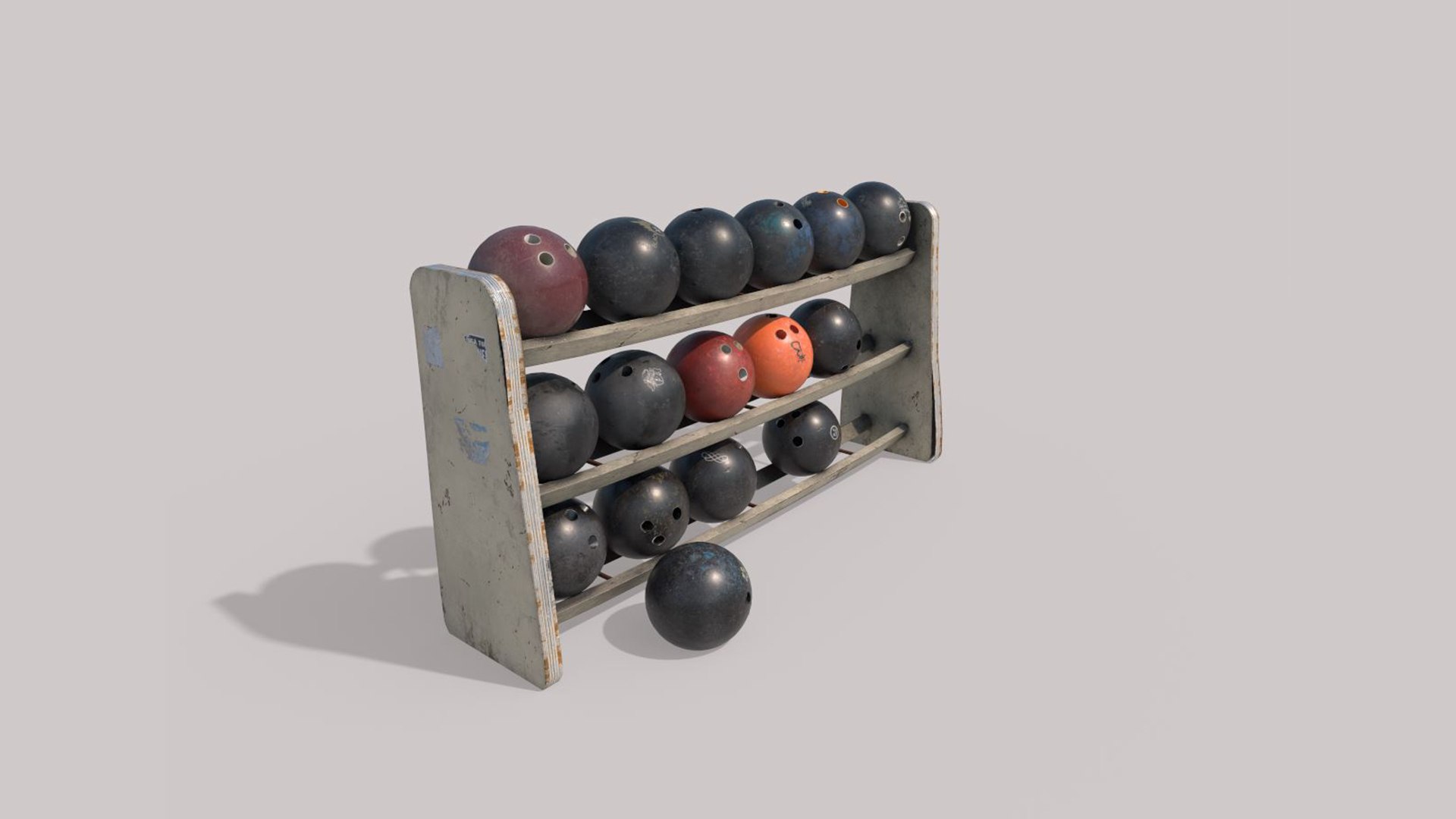 3D Old Bowling Balls And Rack - TurboSquid 2277471
