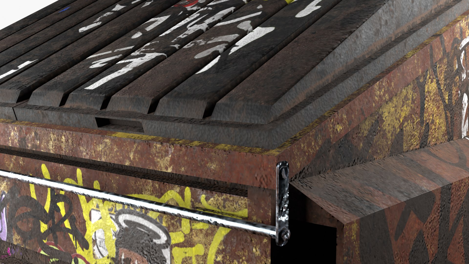 3D Yellow Dumpster 2yard Graffiti-Rusty - TurboSquid 2163238