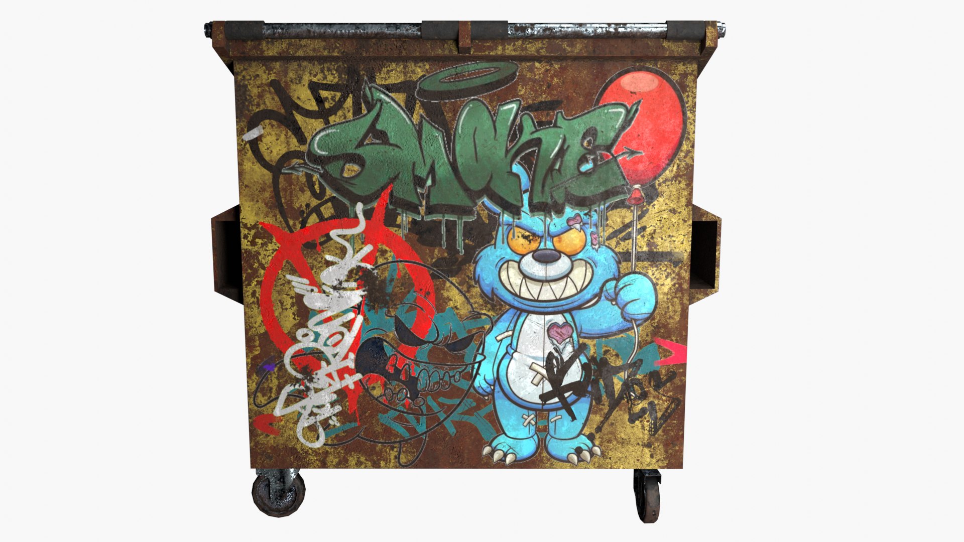 3D Yellow Dumpster 2yard Graffiti-Rusty - TurboSquid 2163238