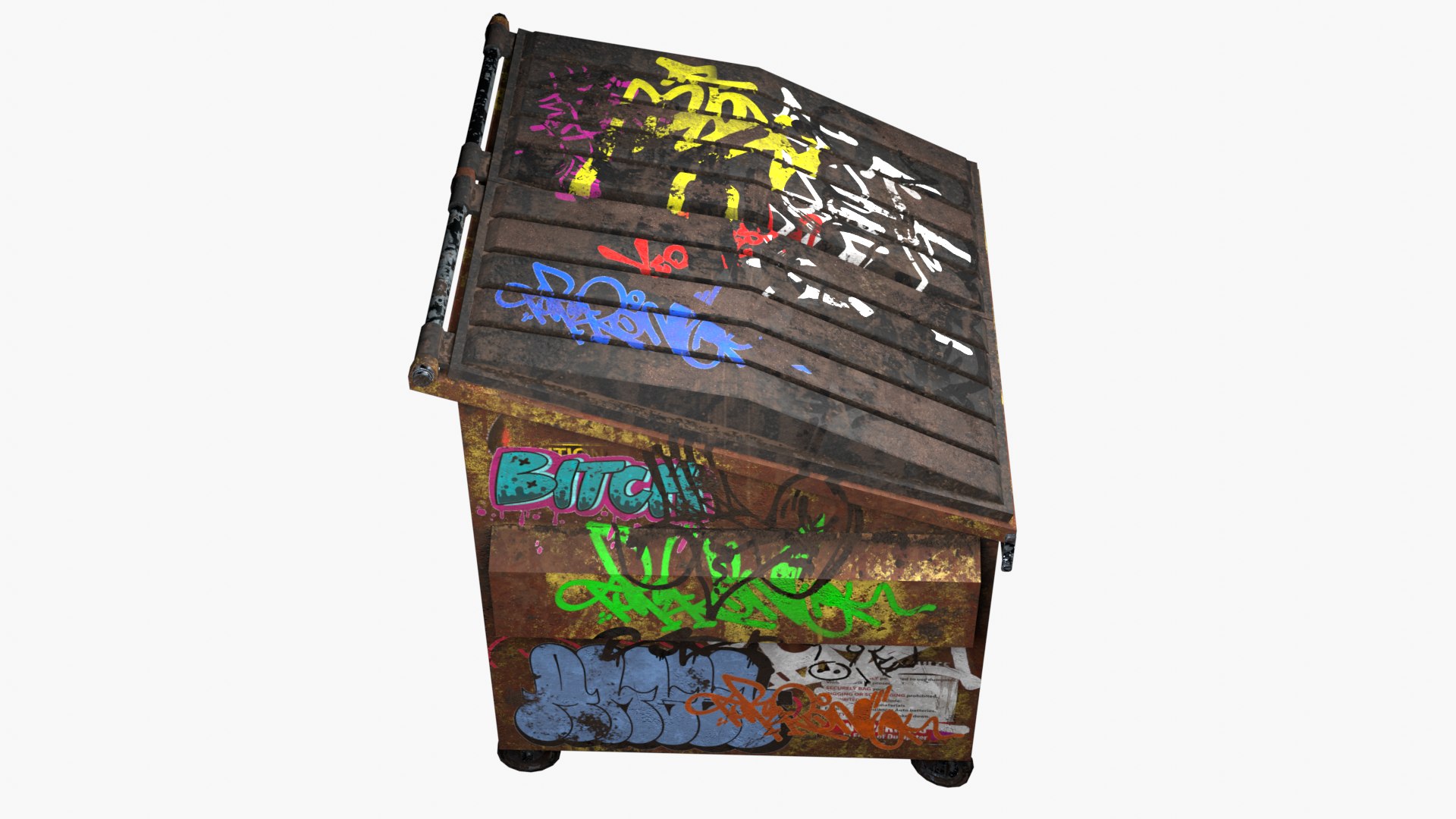 3D Yellow Dumpster 2yard Graffiti-Rusty - TurboSquid 2163238
