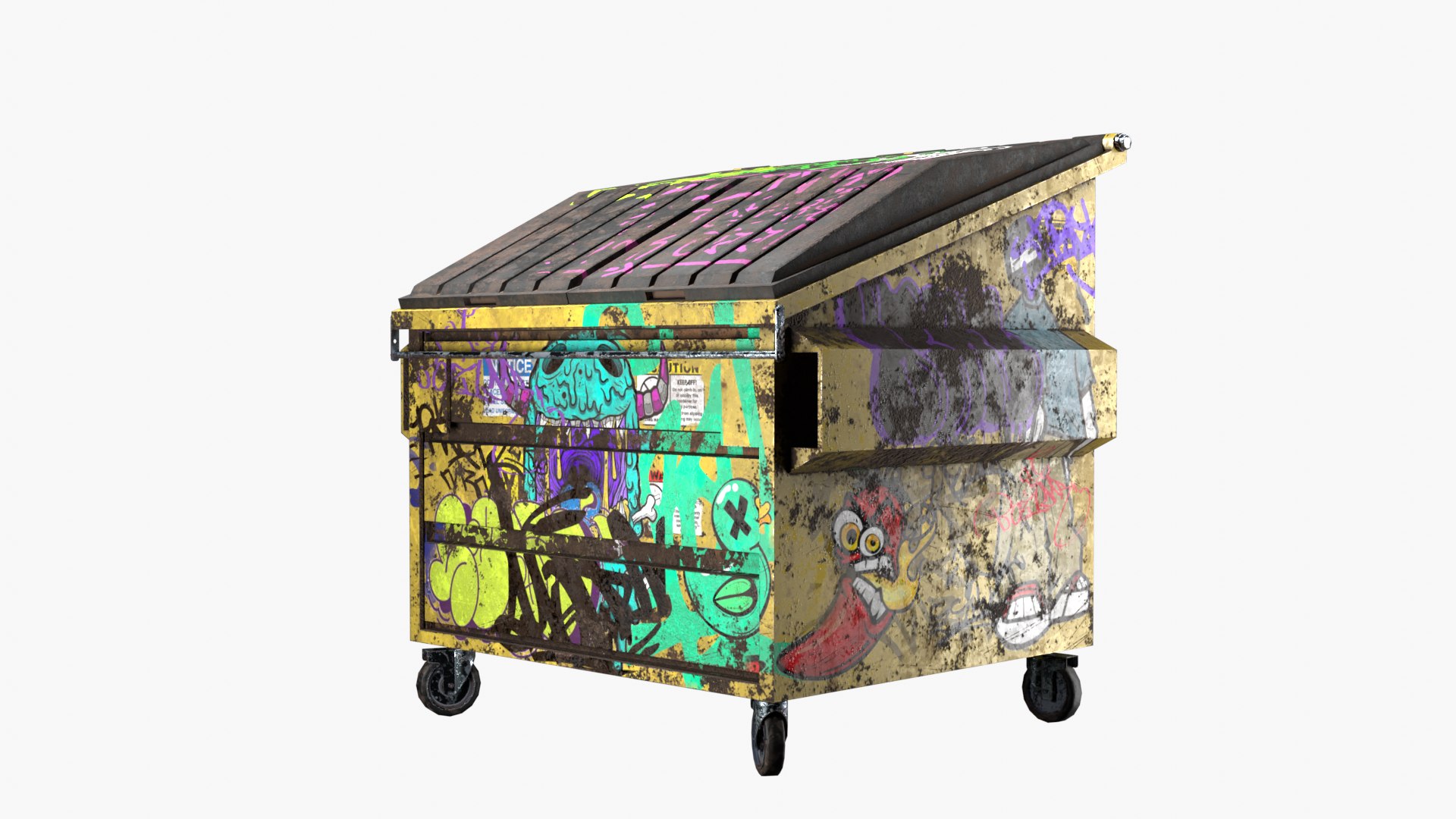 3D Yellow Dumpster 2yard Graffiti-Rusty - TurboSquid 2163238