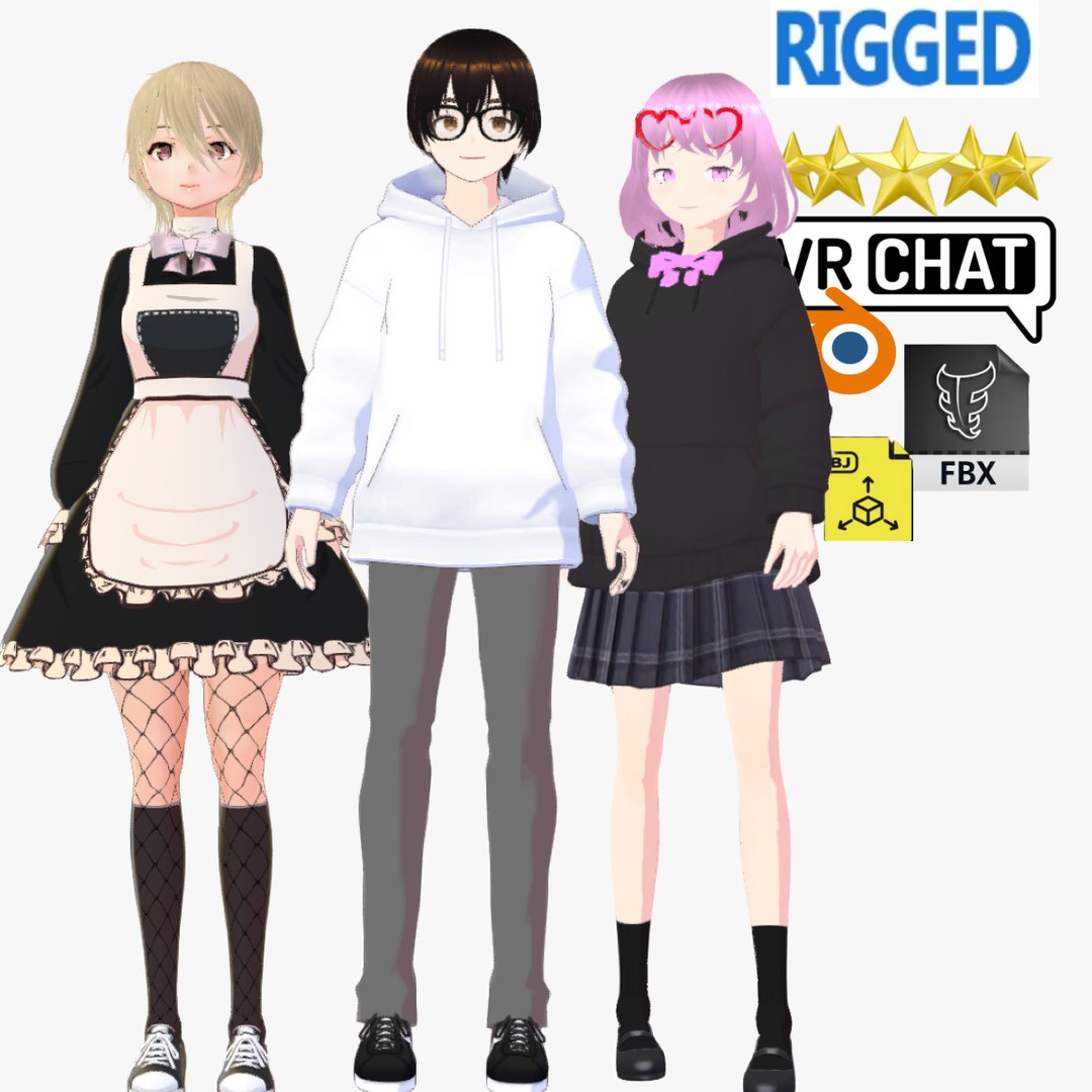 3 süße Anime-Mädchen-Charaktere T13 3D-Modell - TurboSquid 1824922