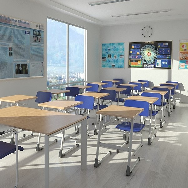3d classroom render 2