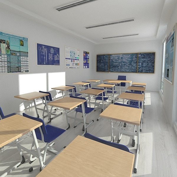 3d classroom render 2