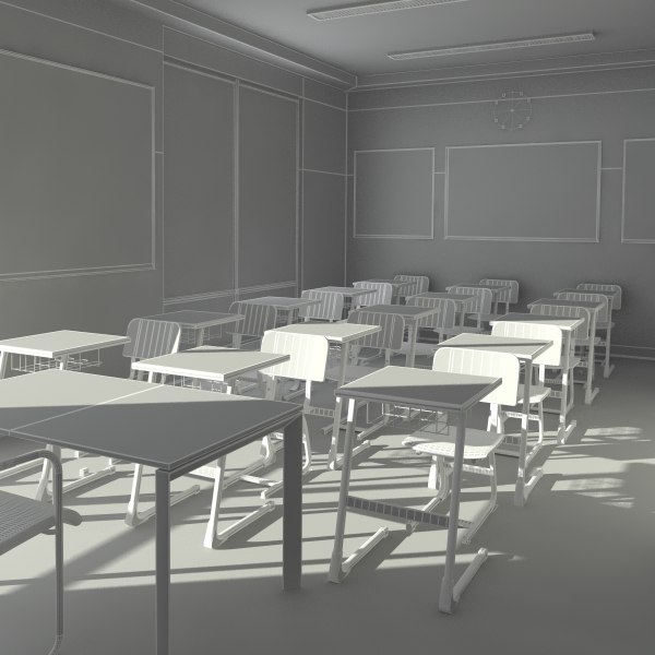 3d classroom render 2