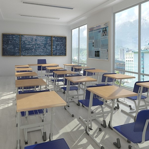 3d classroom render 2