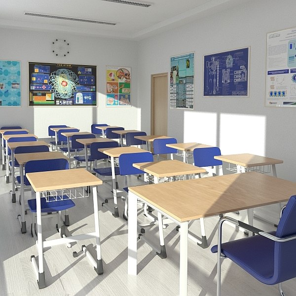 3d classroom render 2