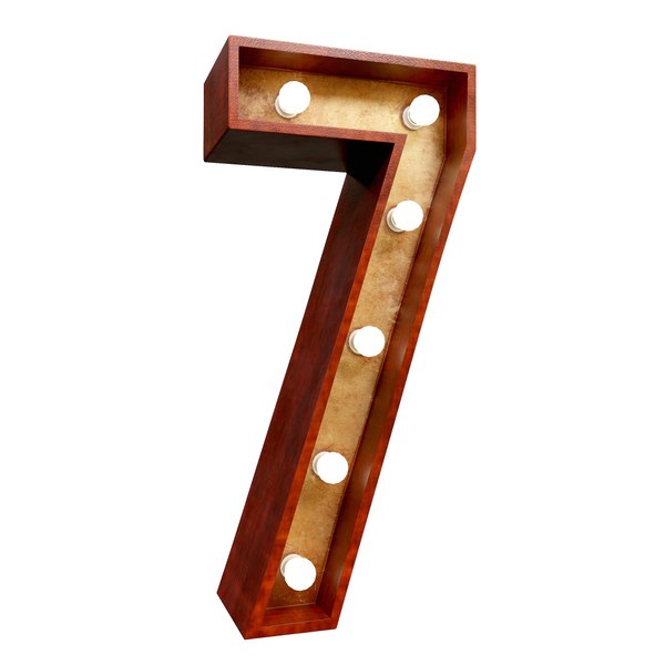 Marquee number seven light bulb wooden glow sign 3dmodel 3D model ...