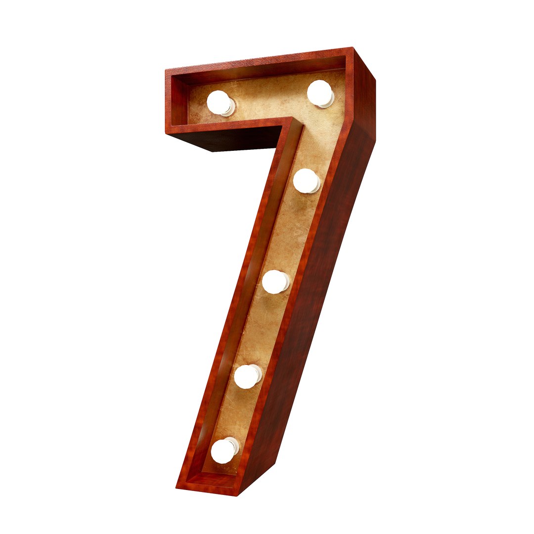 Marquee Number Seven Light Bulb Wooden Glow Sign 3dmodel 3D Model ...