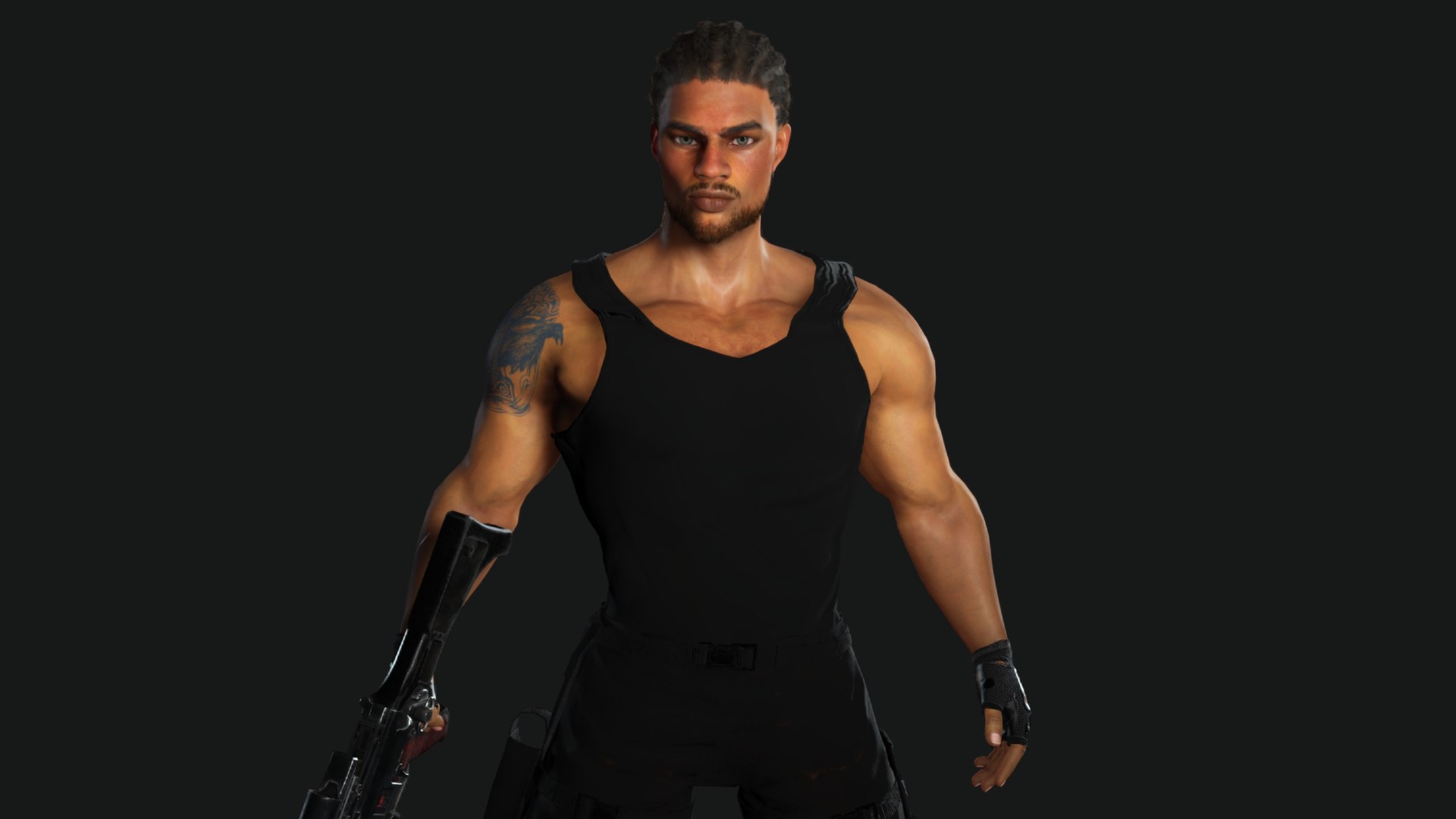 3D AAA 3D REALISTIC BRAIDED BLACK MAN CHARACTER-GUN SHOOTER SNIPER ...