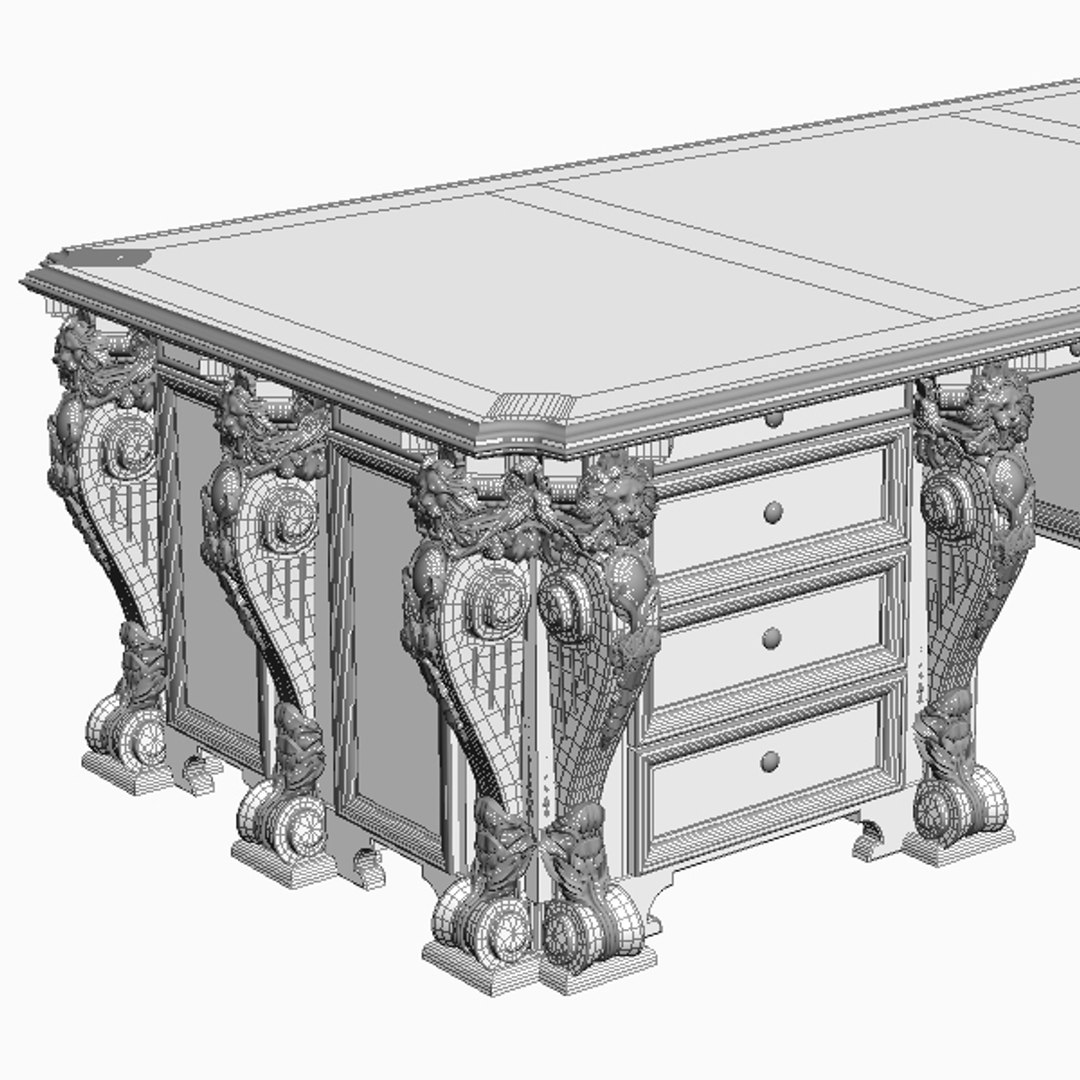 Antique Desk Wooden 3d Model