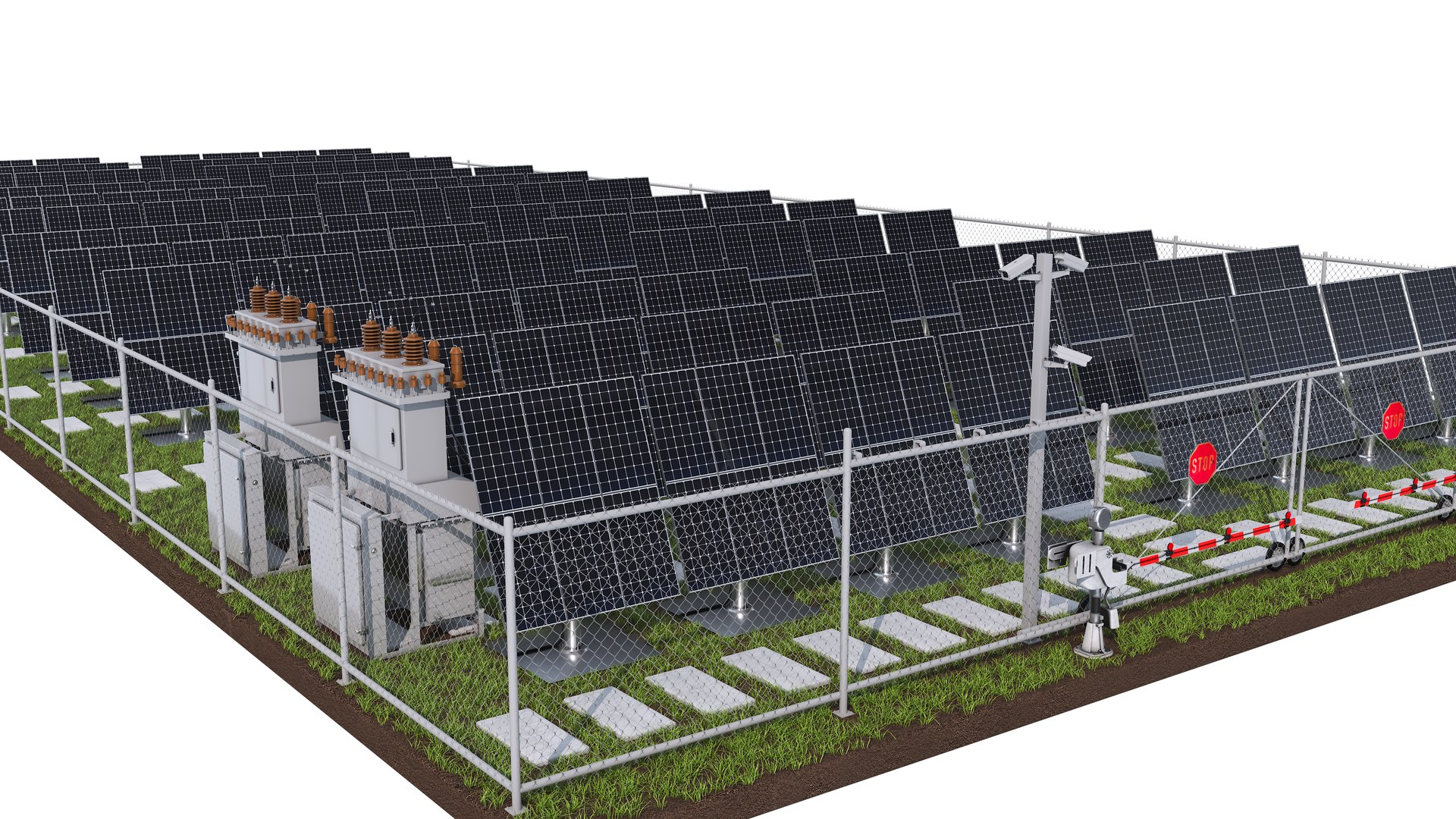 3D Solar Farm And Electrical Substation Model - TurboSquid 2208498