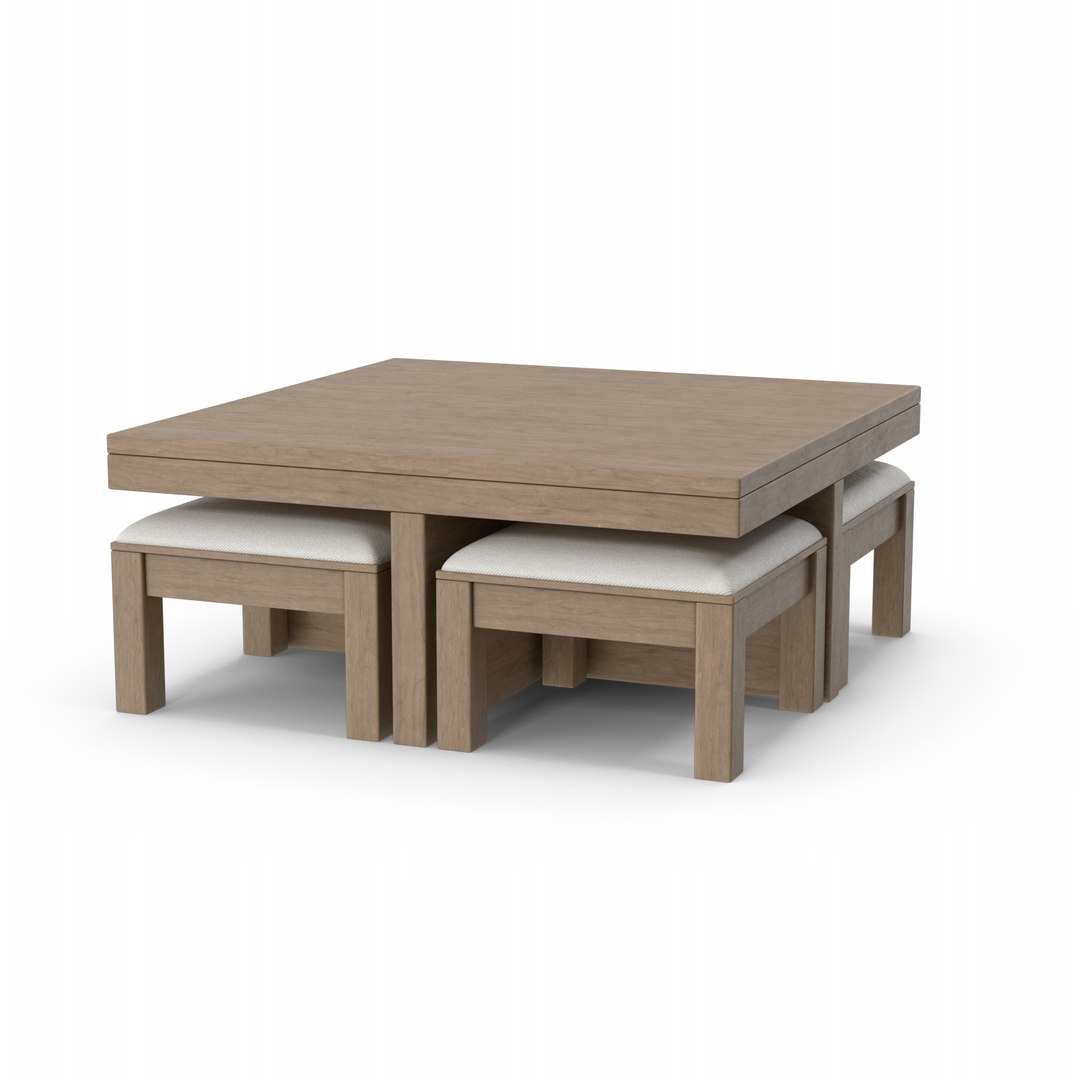 3D Model Wooden Dining Table And Stools - TurboSquid 2122958