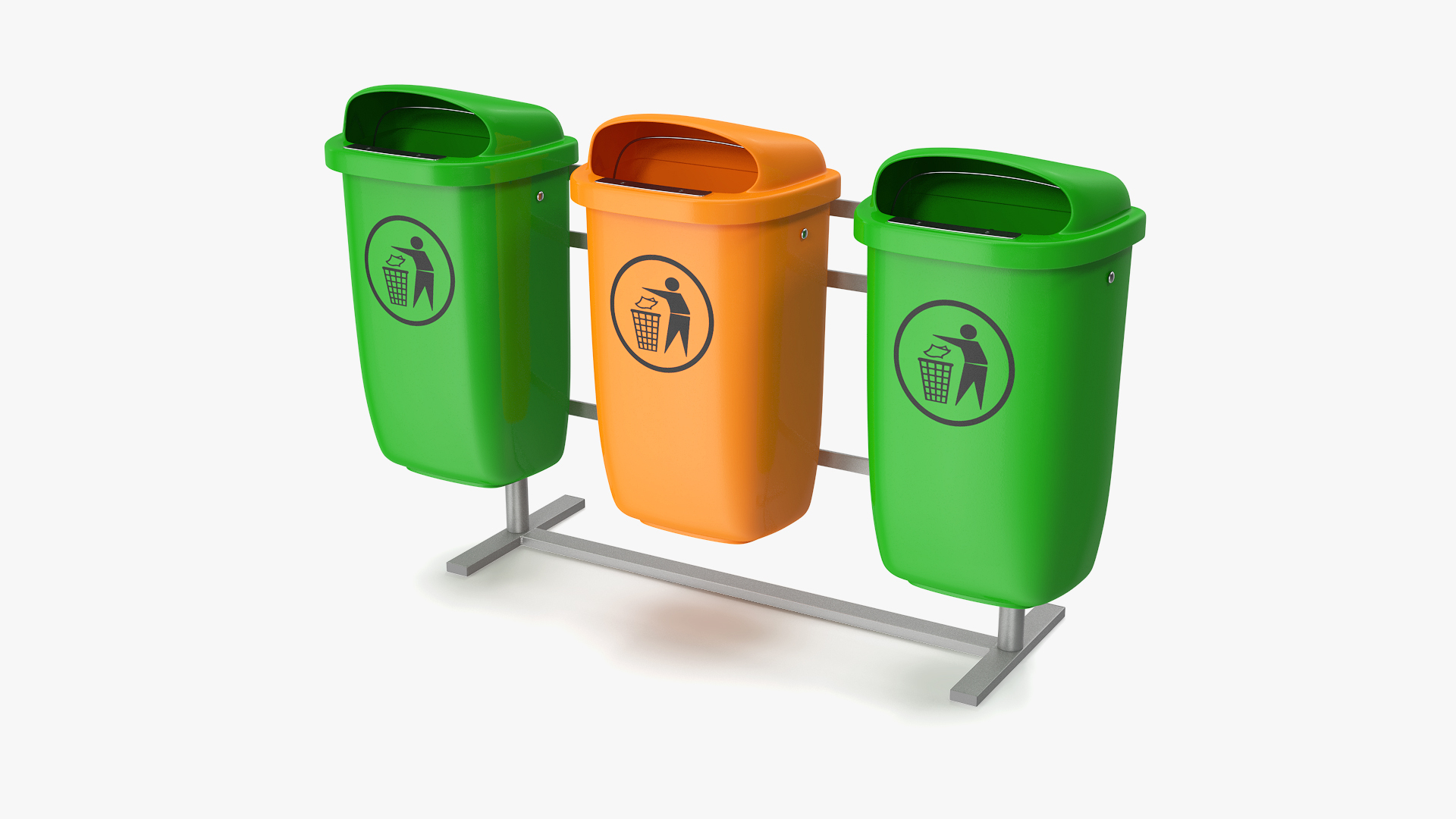 3D Outdoor Triple Plastic Trash Cans Model - TurboSquid 1739497