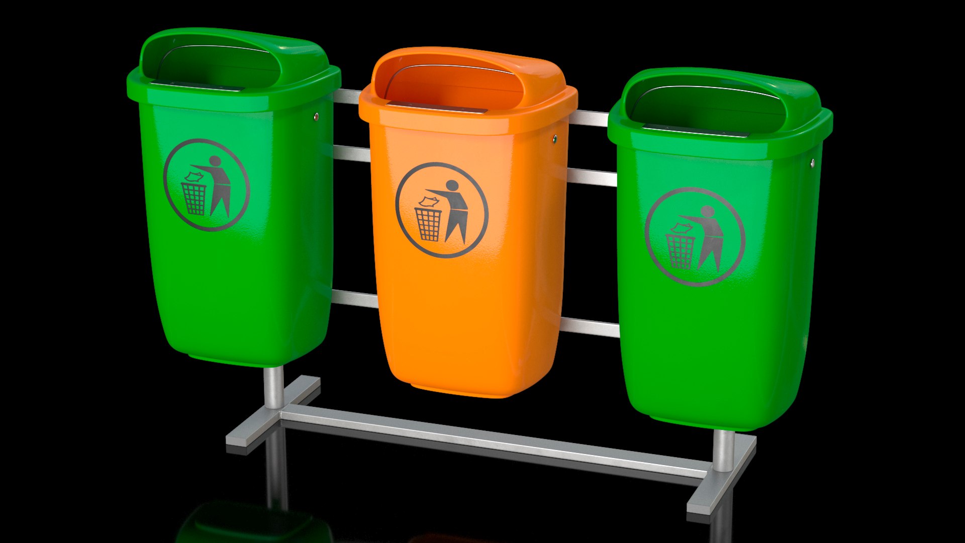 3D Outdoor Triple Plastic Trash Cans Model - TurboSquid 1739497