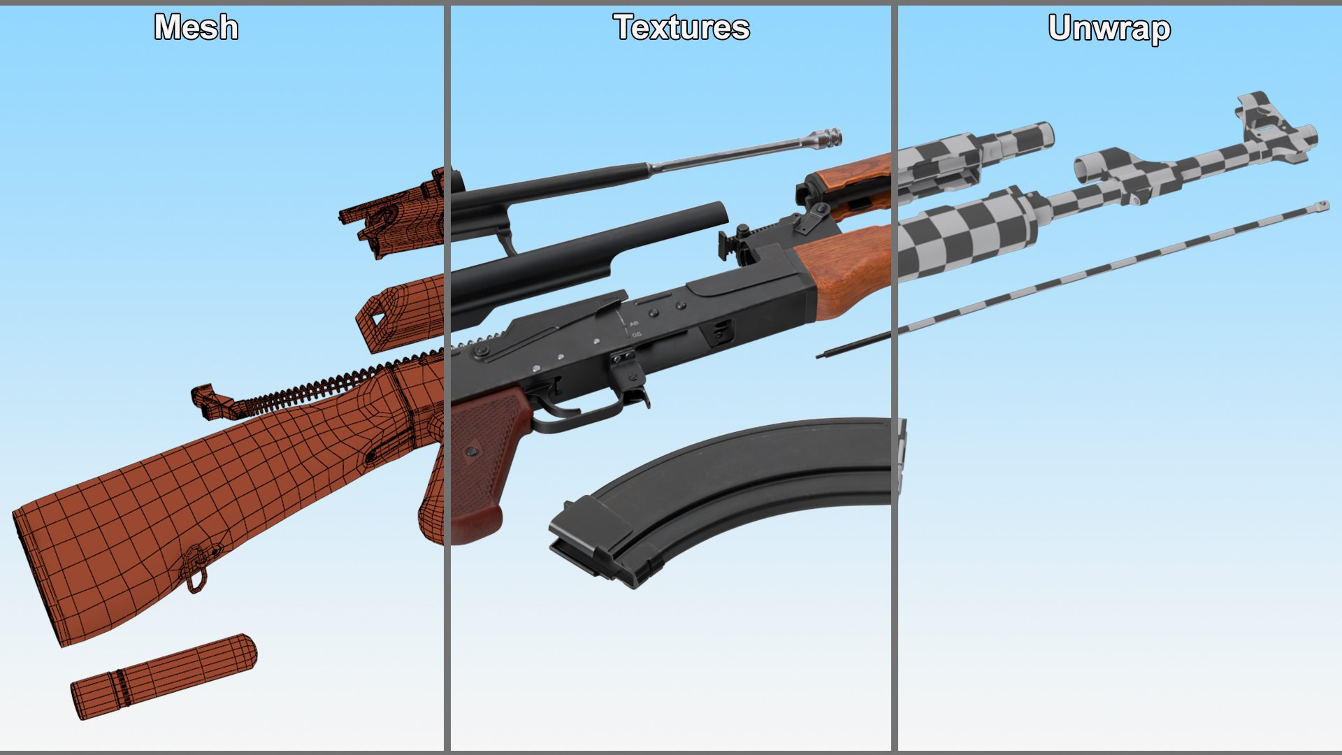 AK 47 Disassembled 3D Model - TurboSquid 2389317