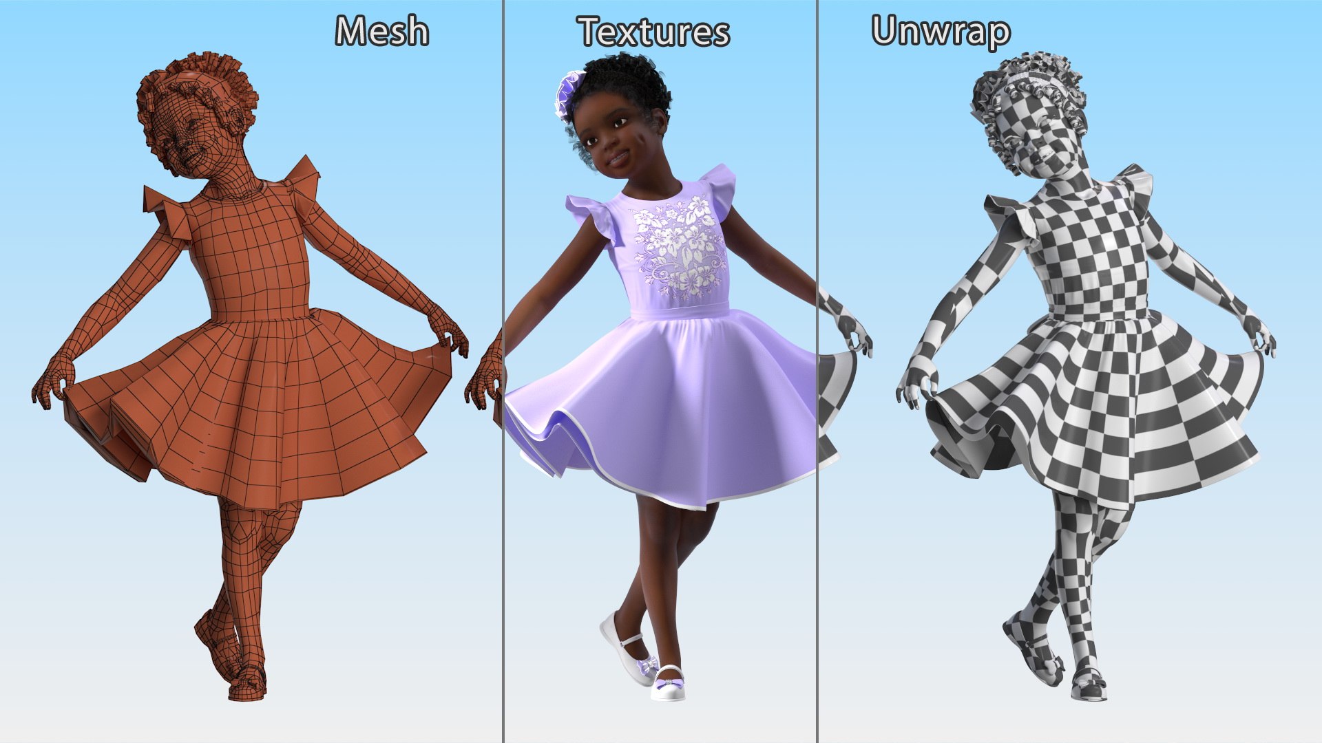 3D Dancing Girl Child In Dress - TurboSquid 2089559