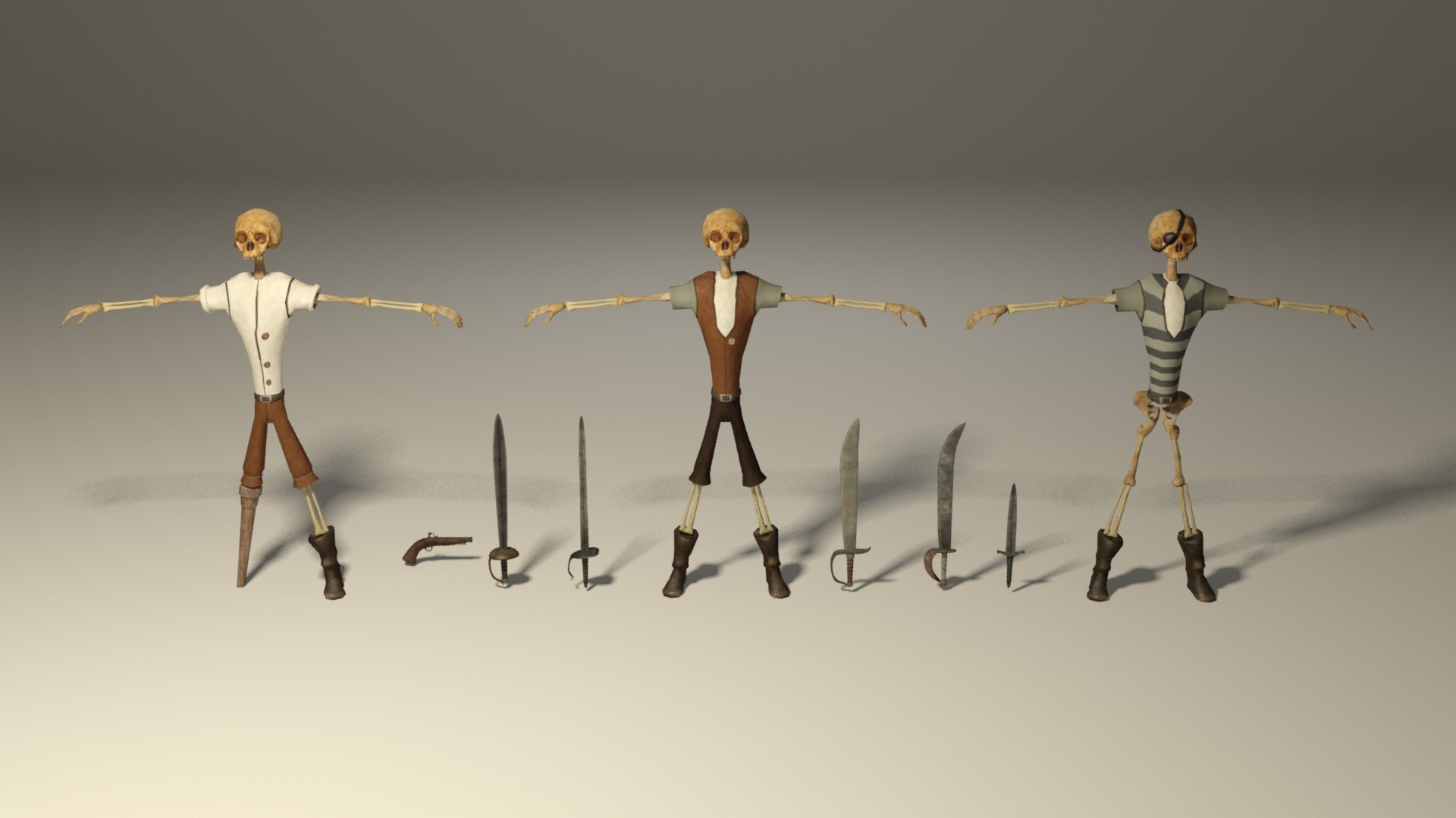 Pirate Skeleton Enemies With Weapons 3D Model - TurboSquid 1944590