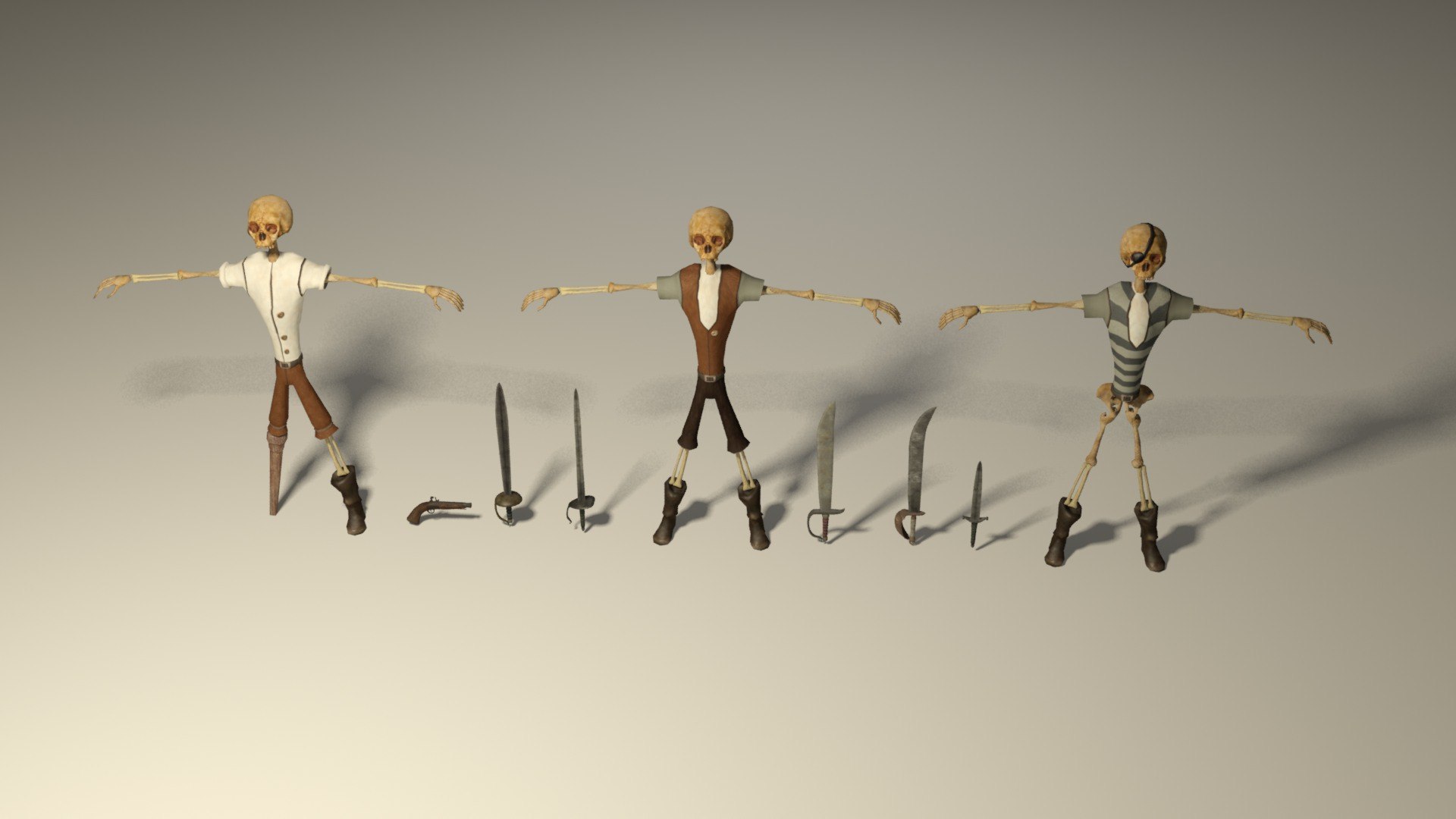 Pirate Skeleton Enemies With Weapons 3D Model - TurboSquid 1944590
