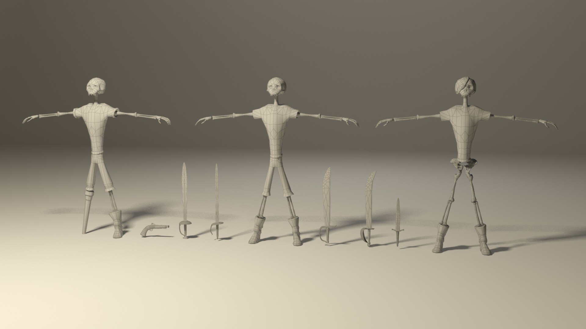 Pirate Skeleton Enemies With Weapons 3D Model - TurboSquid 1944590