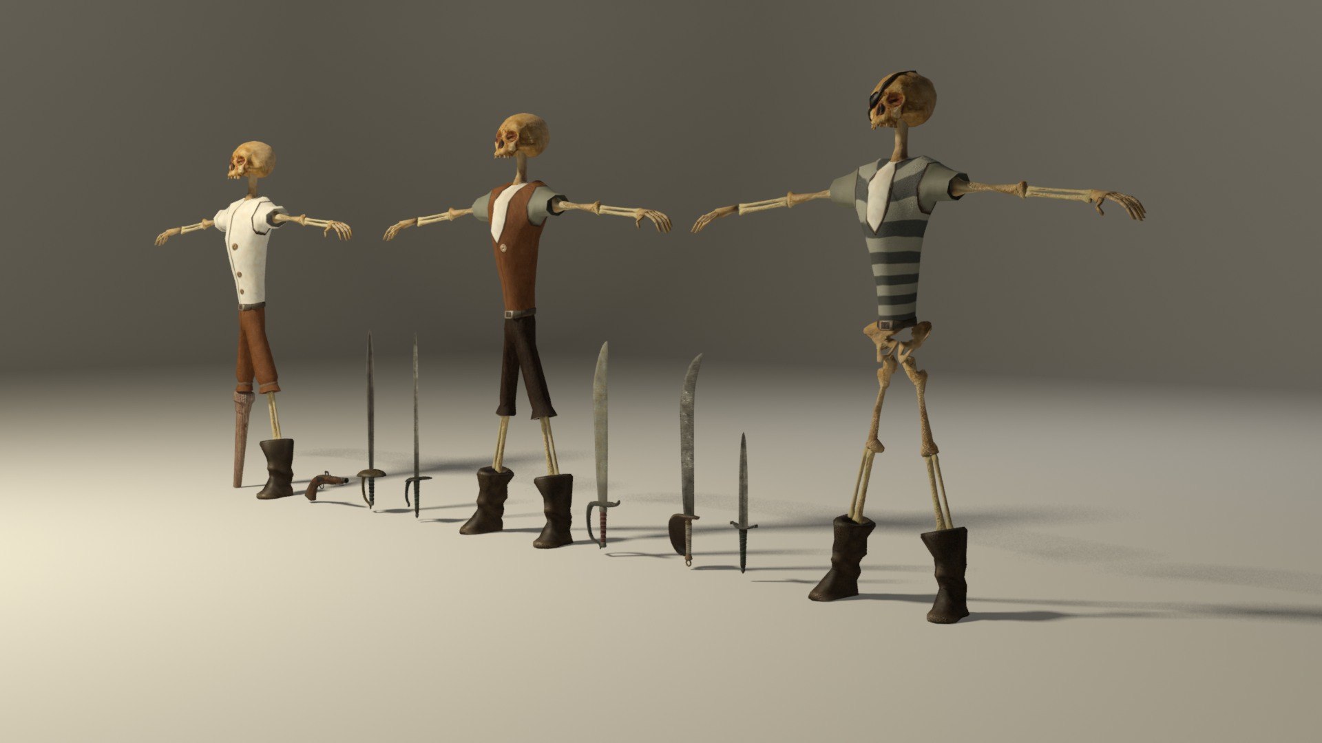 Pirate Skeleton Enemies With Weapons 3D Model - TurboSquid 1944590