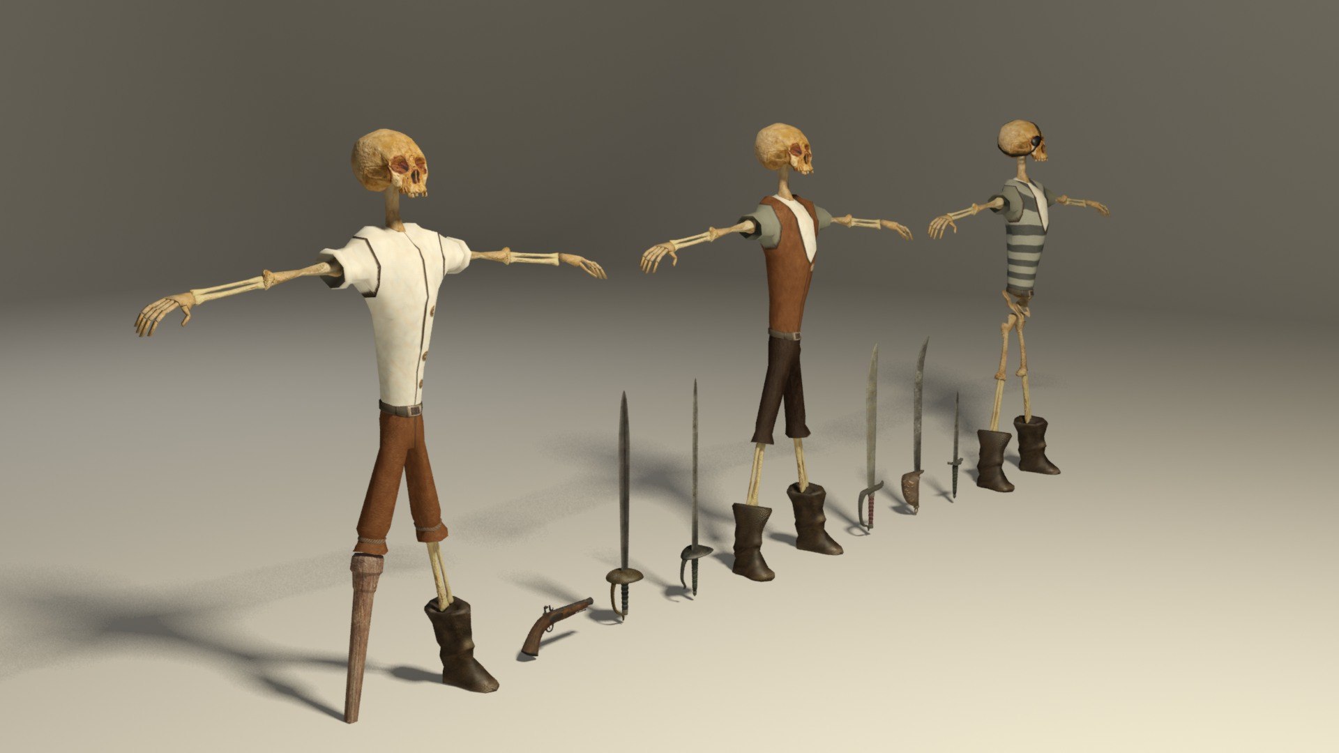 Pirate Skeleton Enemies With Weapons 3D Model - TurboSquid 1944590