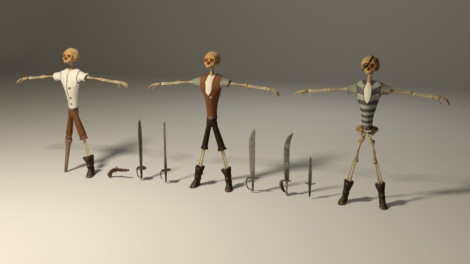 Pirate Skeleton Enemies With Weapons 3D Model - TurboSquid 1944590