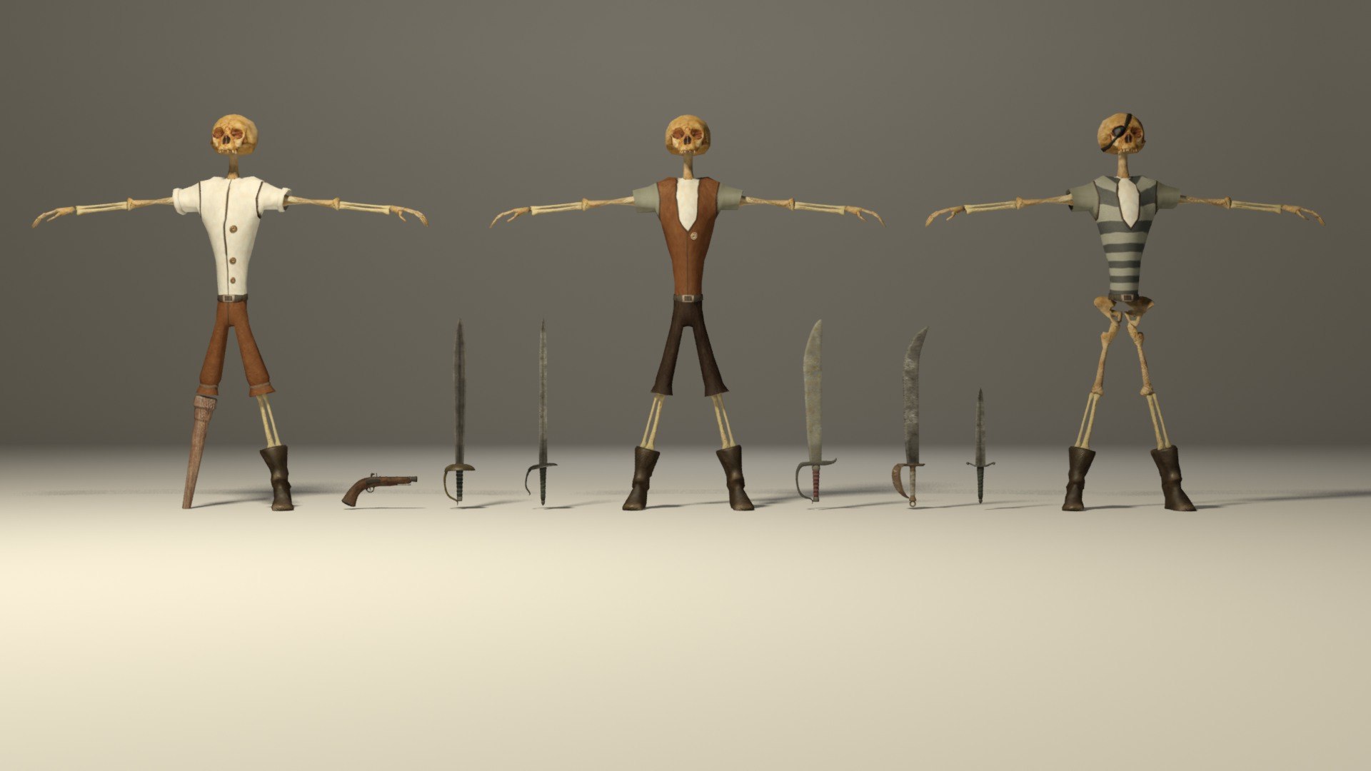 Pirate Skeleton Enemies With Weapons 3D Model - TurboSquid 1944590