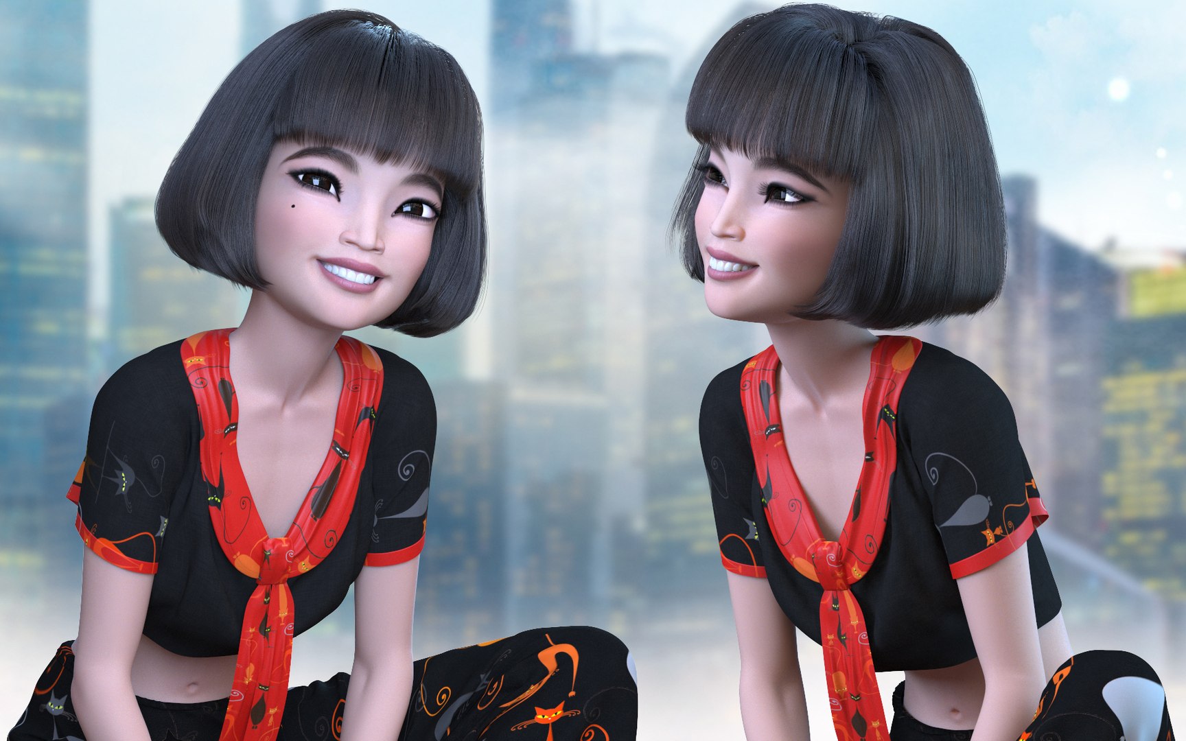 3D Cartoon Girl Asian Casual - TurboSquid 2197878