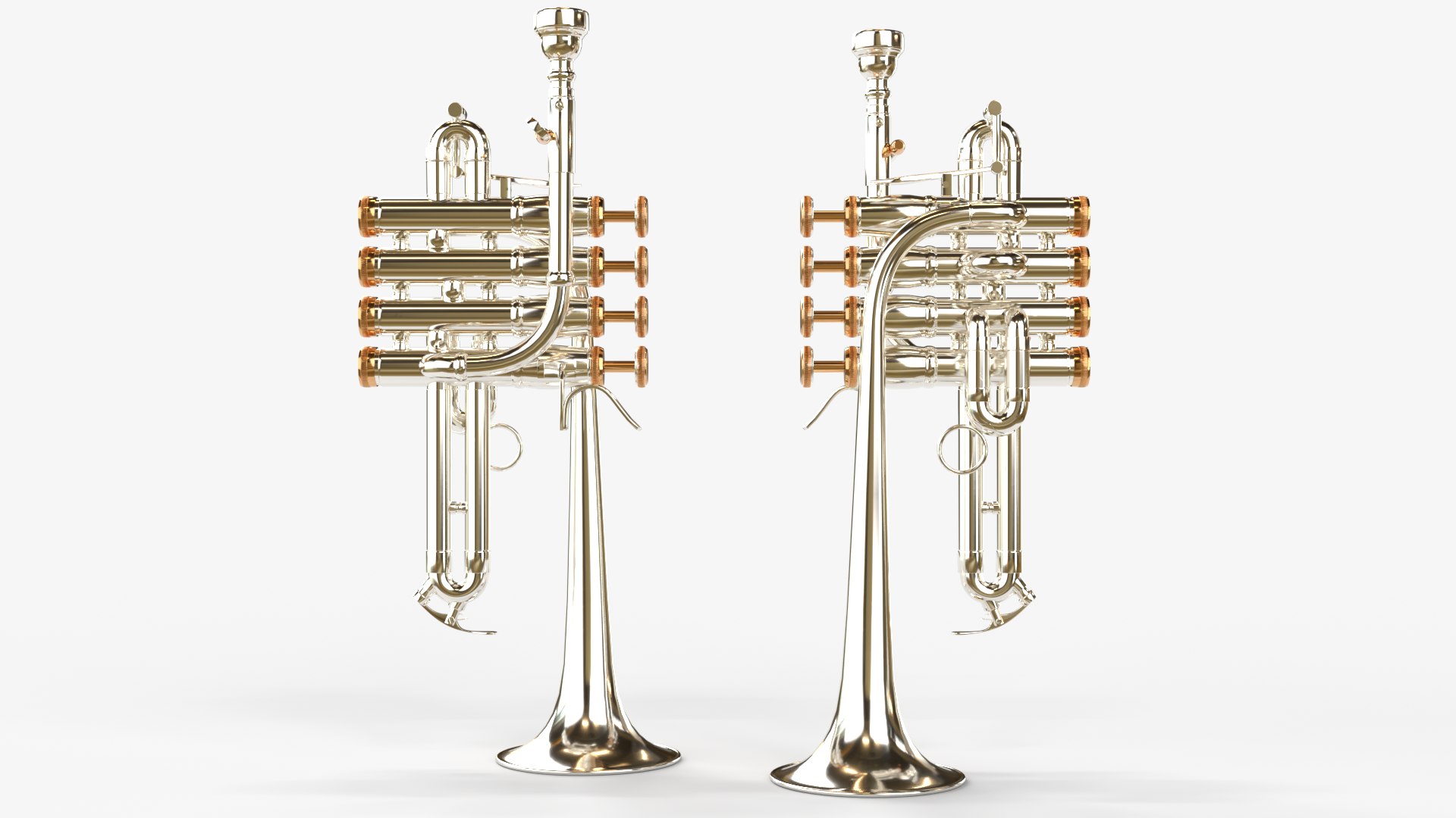 3D Piccolo Trumpet Three Types Of Materials Brass Copper And Silver ...