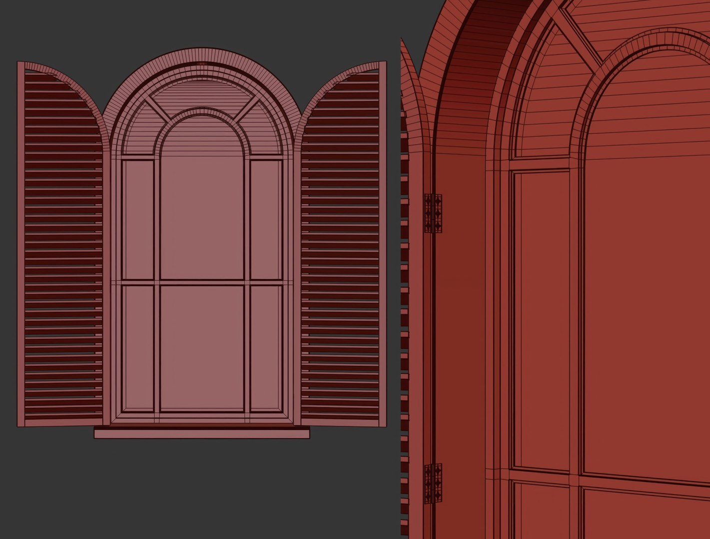 3D Wooden Arch Window With Shutters V7 Model - TurboSquid 2285037