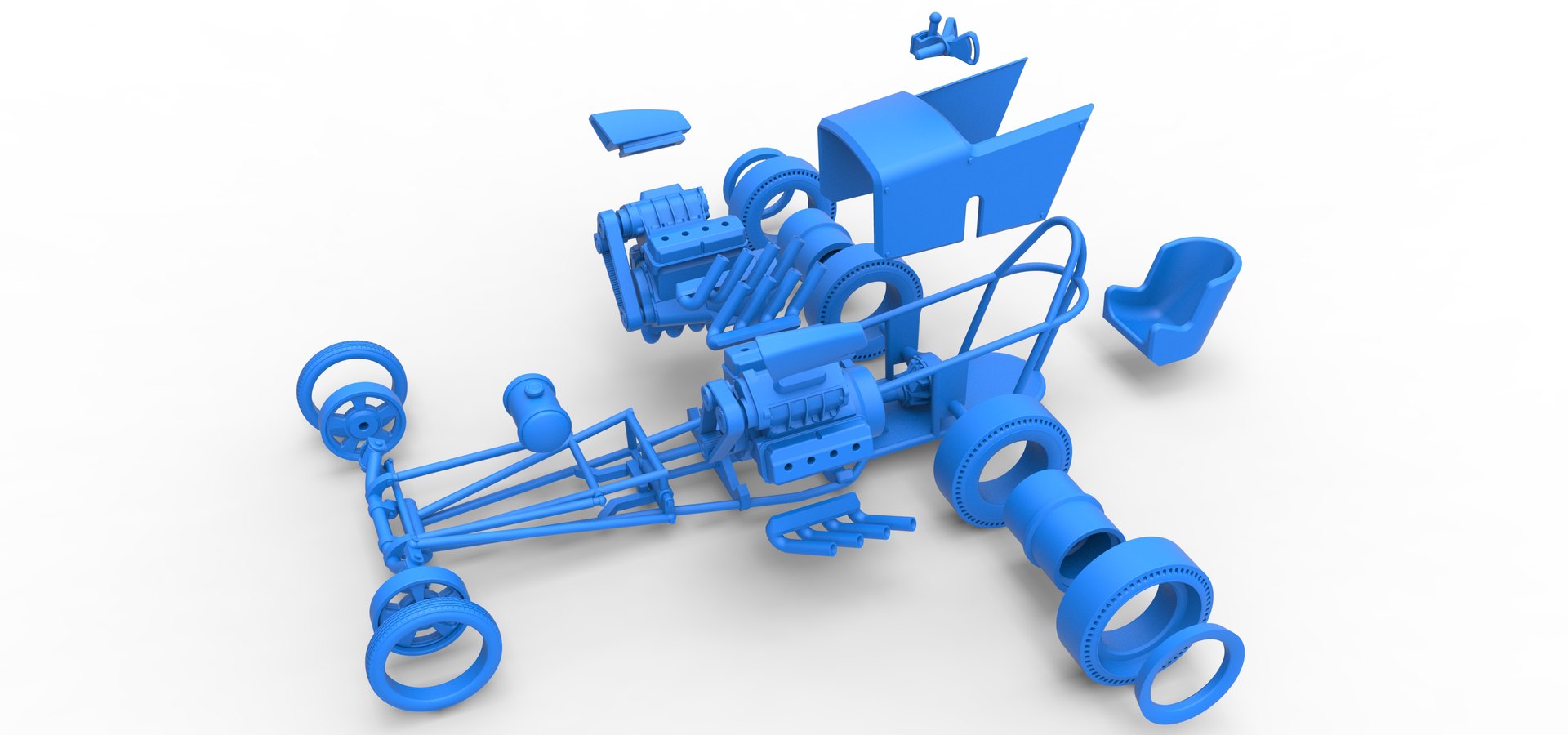 Diecast Front engine old school dragster with 2 V8 Scale 1 to 25 3D ...