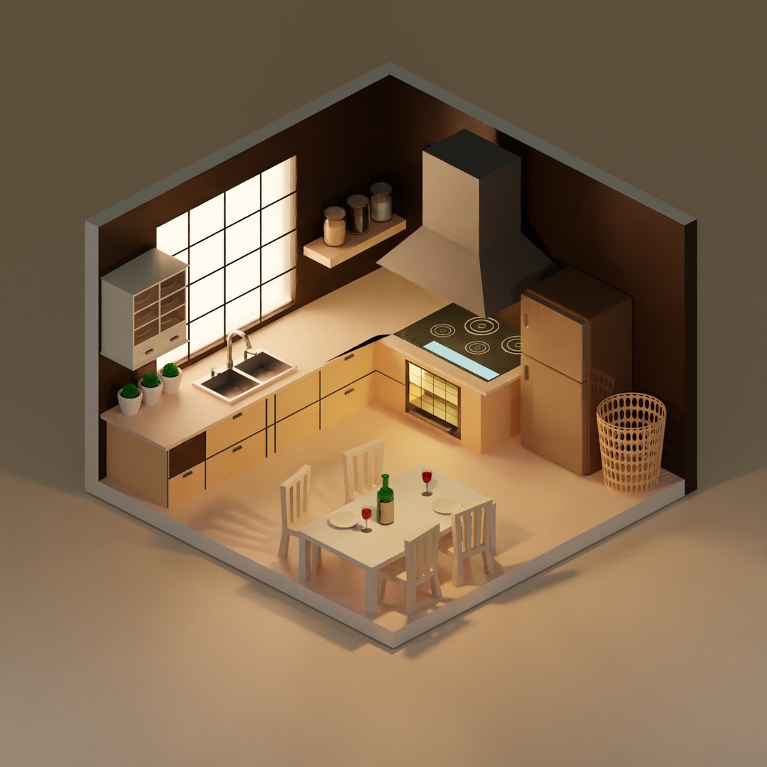 3D Low Poly Kitchen Model - TurboSquid 2016895