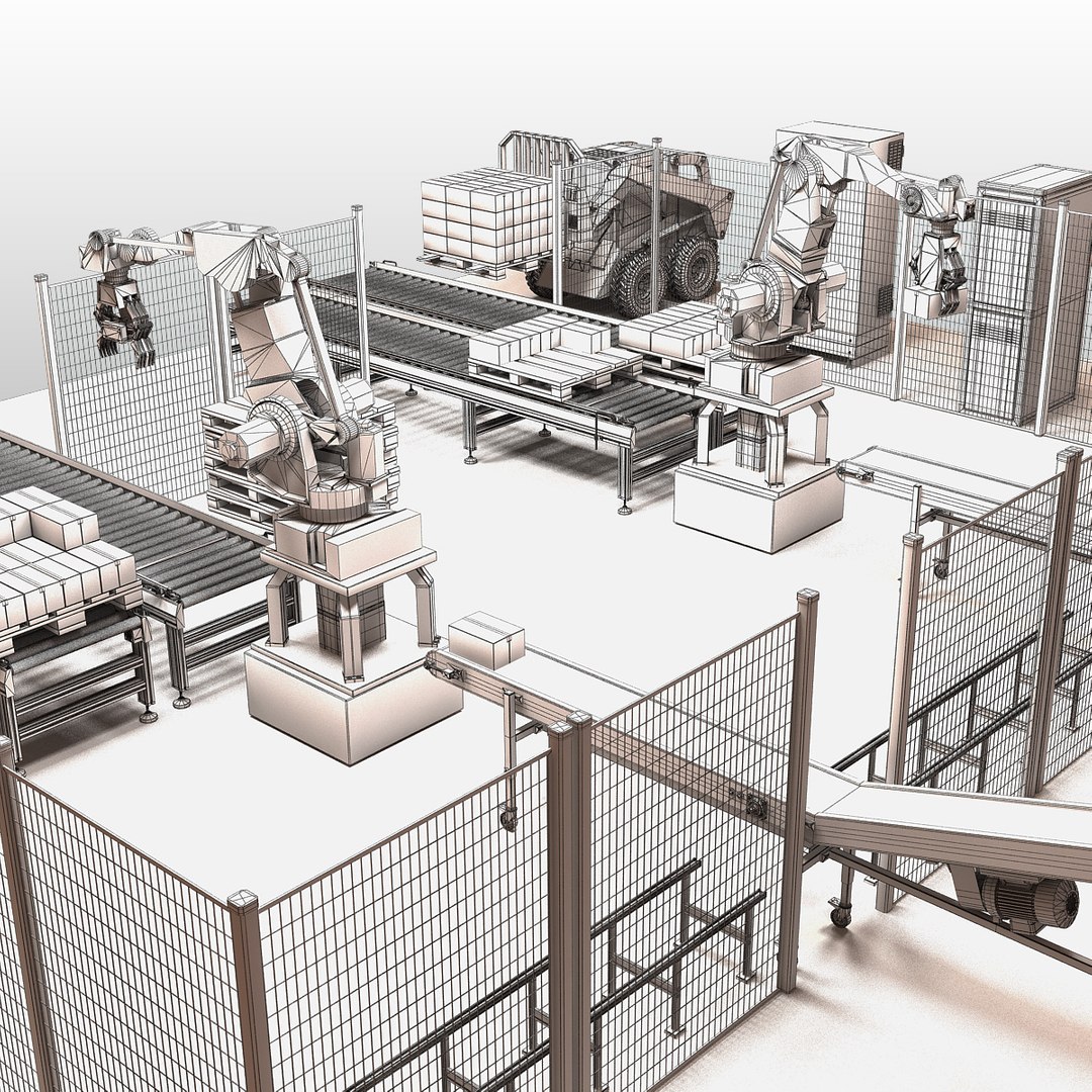 automation robotic bag palletizing 3d max