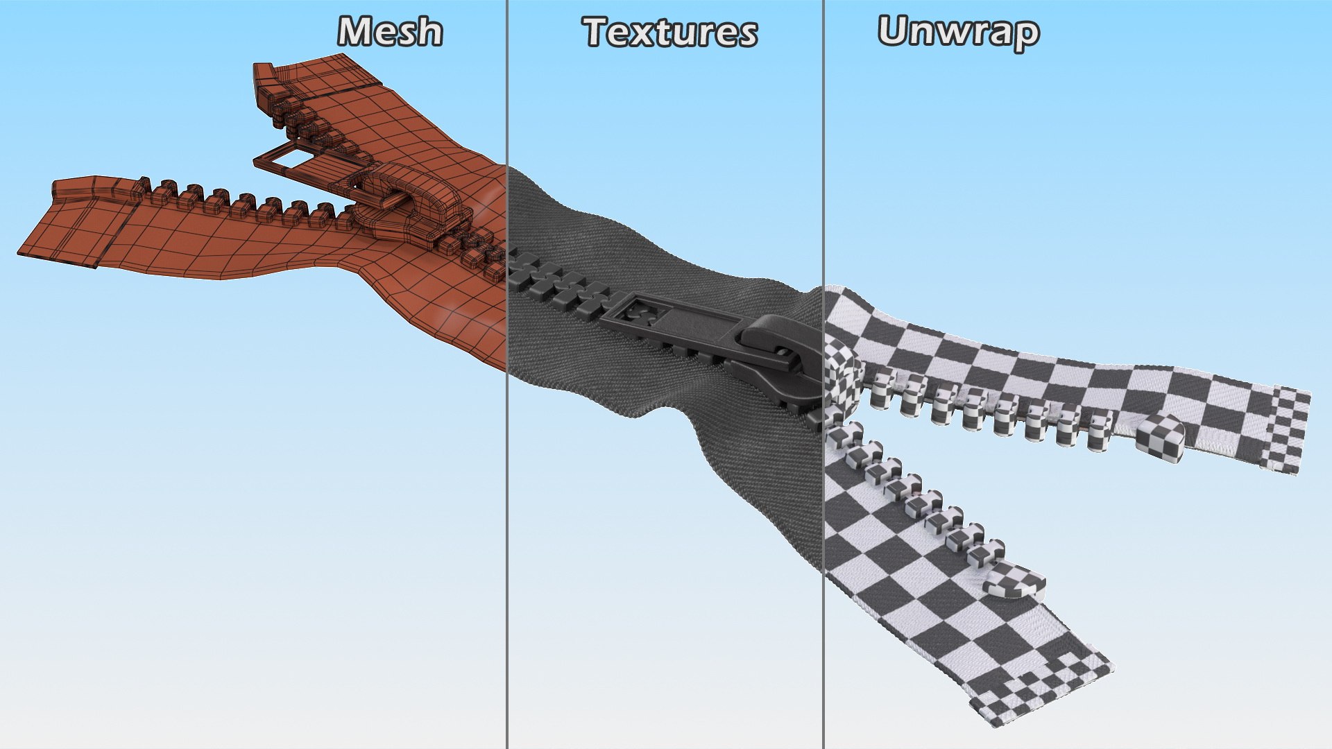 Two Way Zipper Opened Black 3D - TurboSquid 1796023